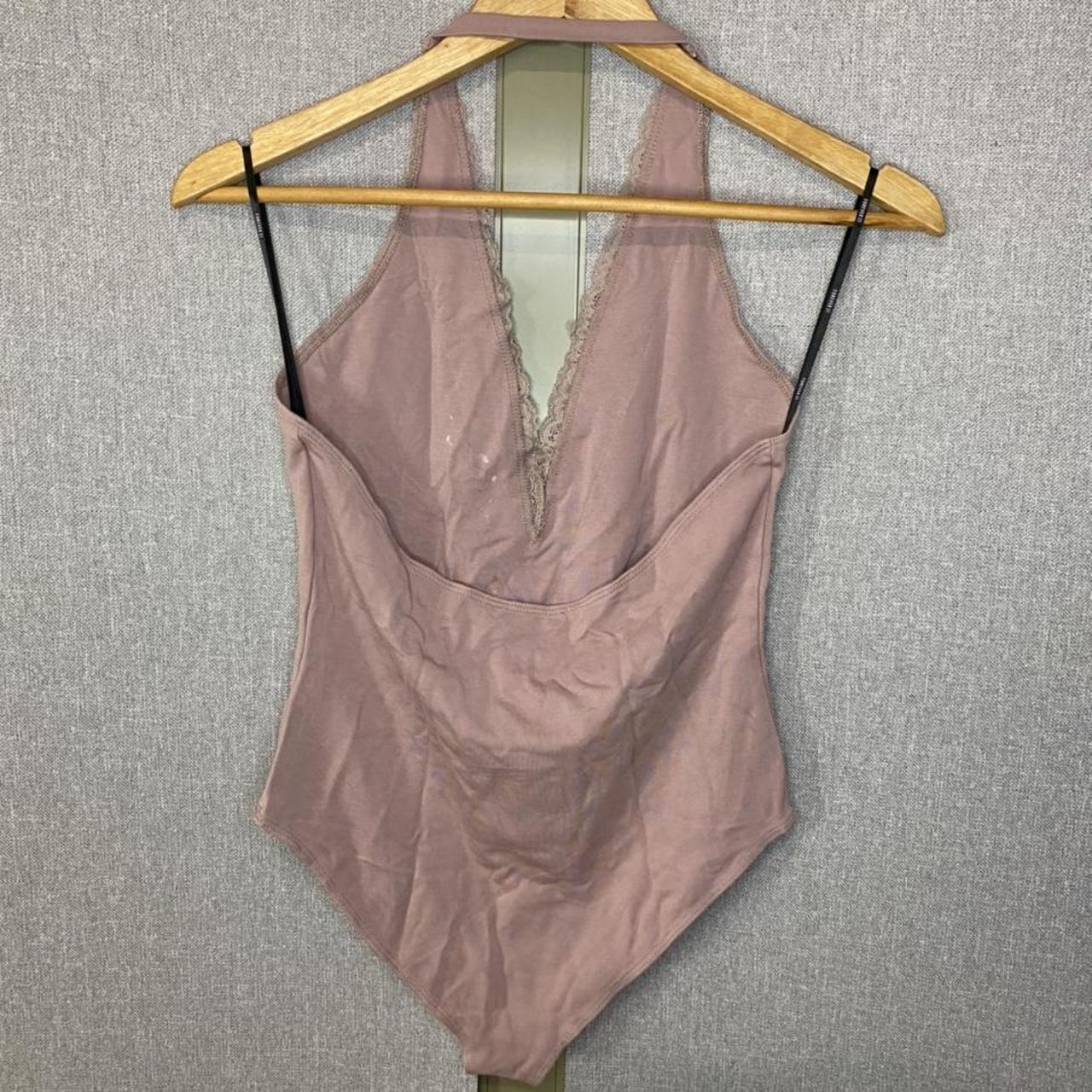 Forever 21 - Deep Cut Halter Neck Bodysuit / Pink... - Depop