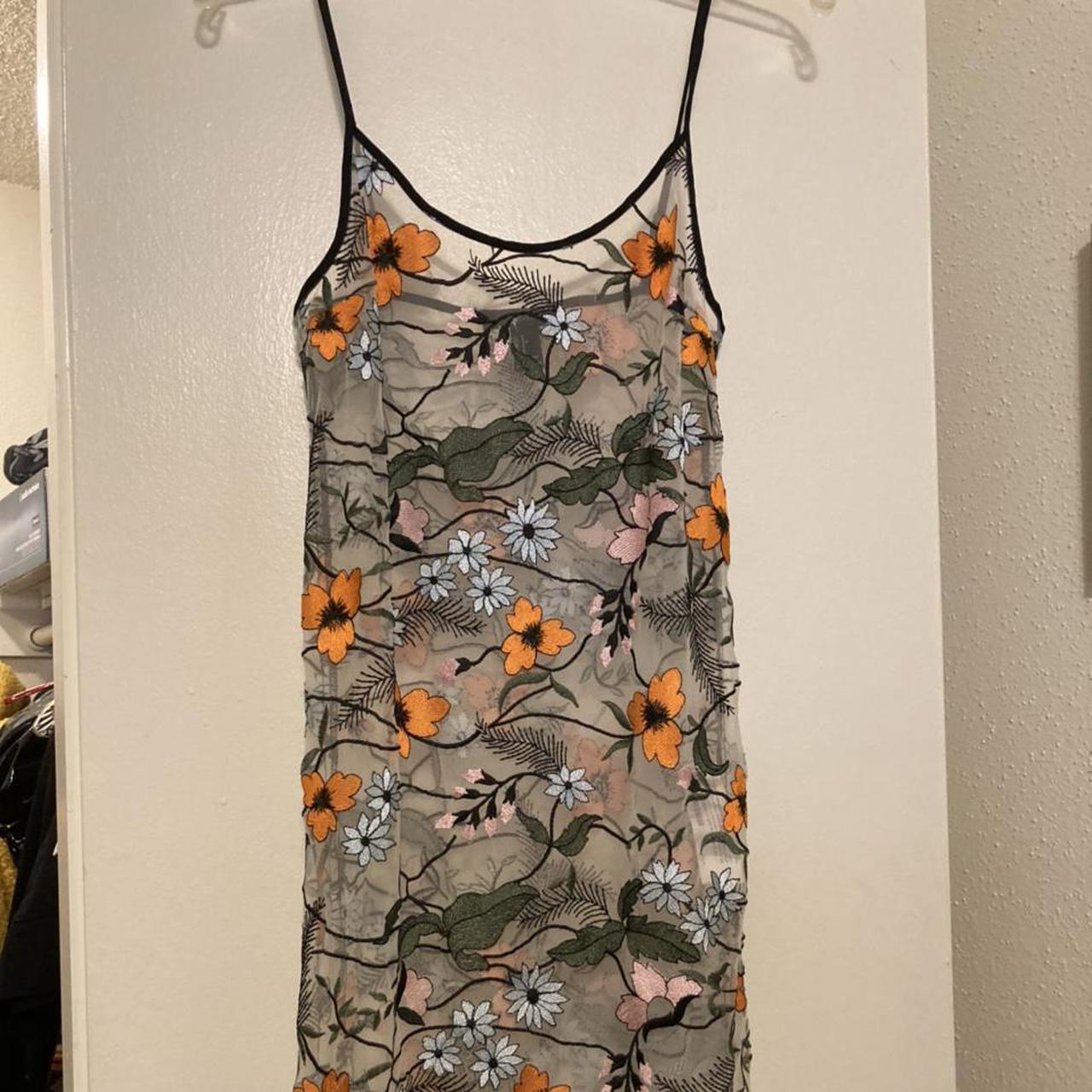 Forever 21 dress sheer mesh with floral embroidery.... | Depop