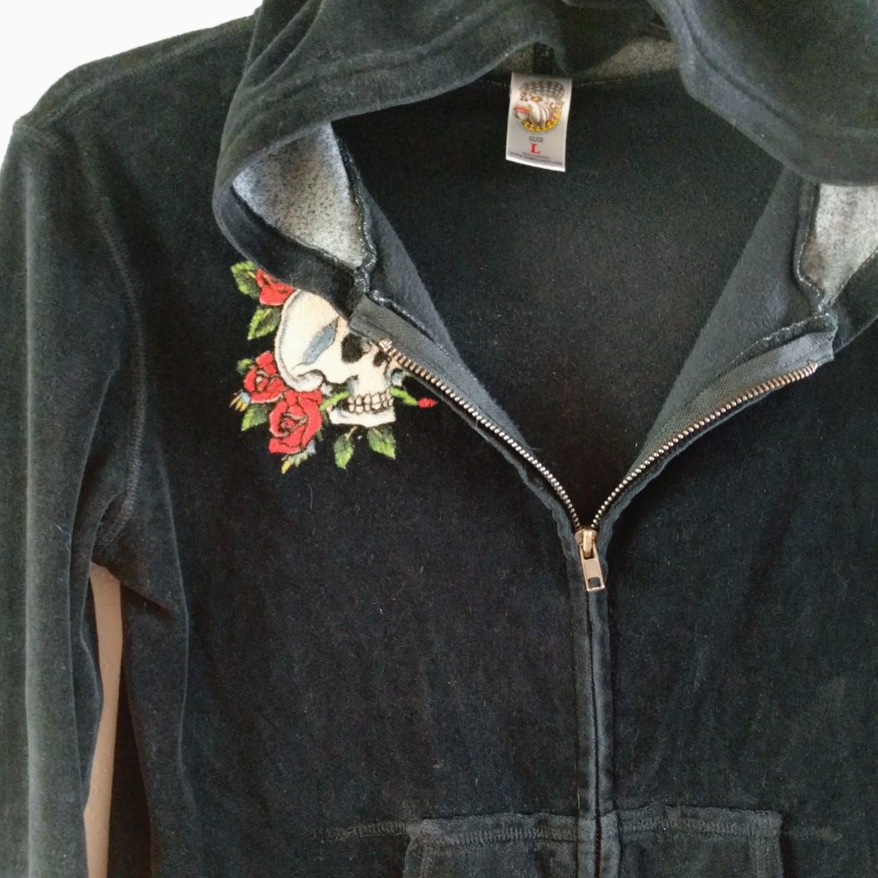 Ed Hardy Vintage "Skull & Roses" Velour Hoodie... - Depop