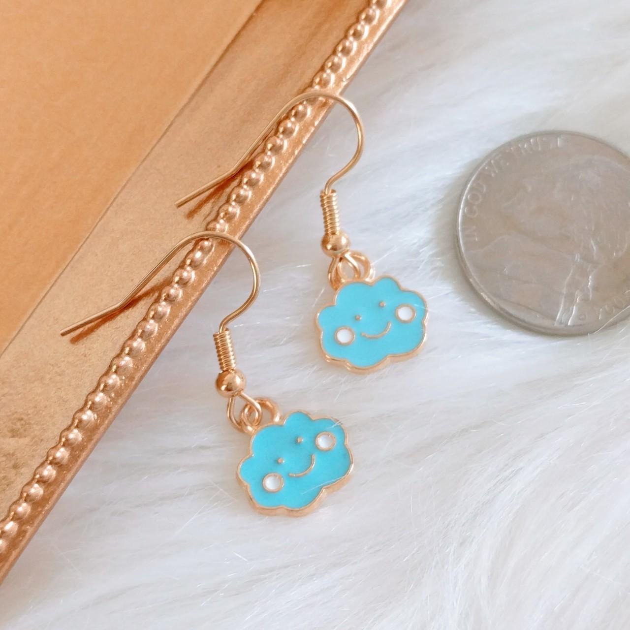 Blue / Gold Smiley Cloud Earrings. Handmade. Buy any... - Depop