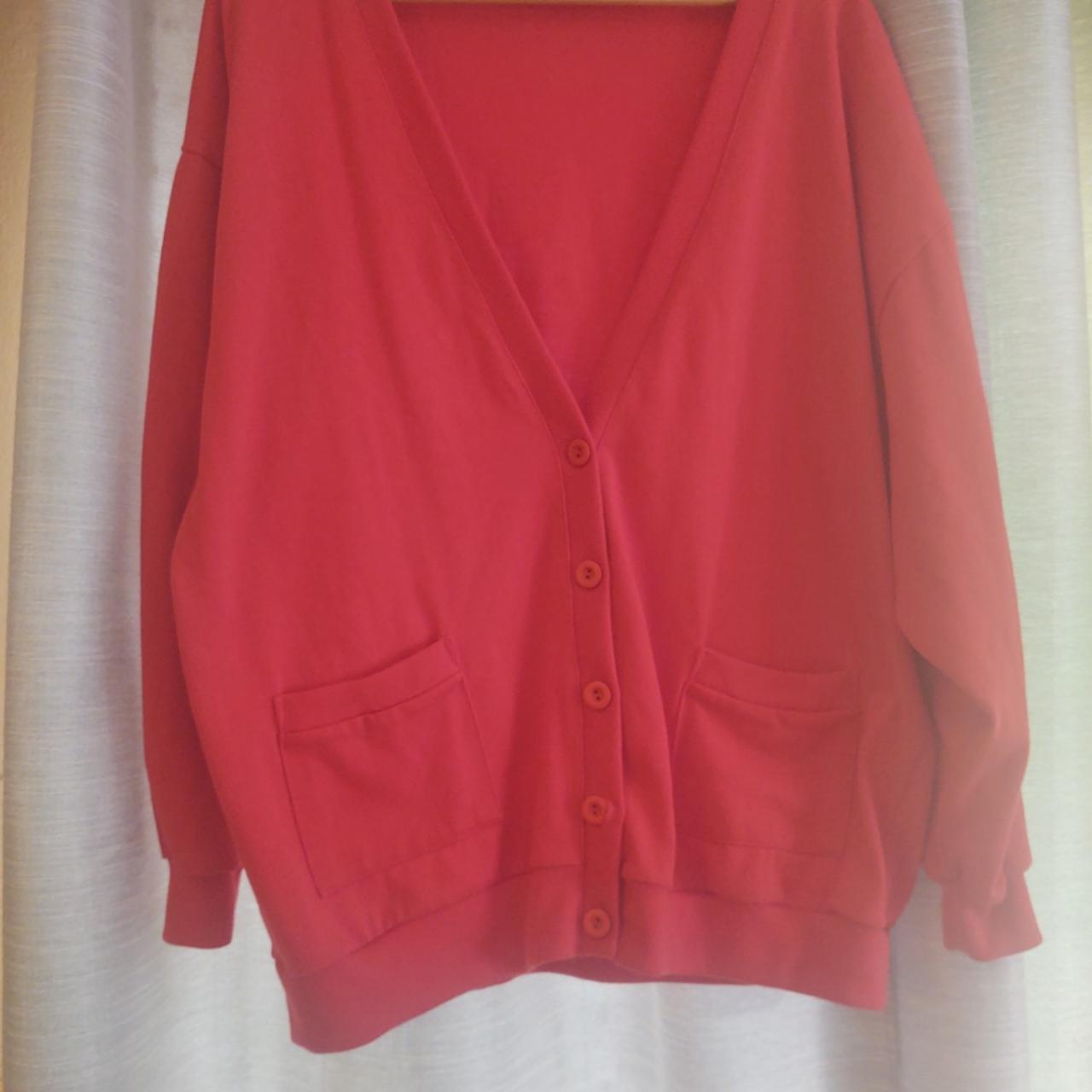 Red lightweight knit cardigan from the 90s. Size... - Depop