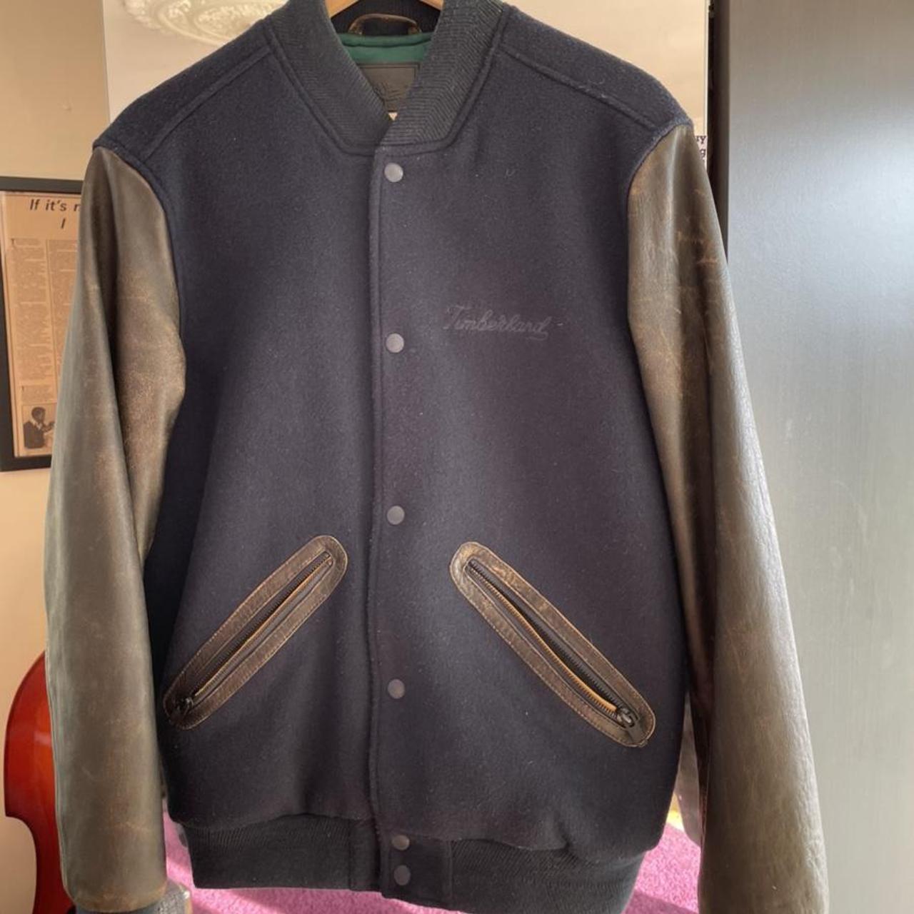 Lovely Wool Timberland Varsity Jacket with leather... - Depop