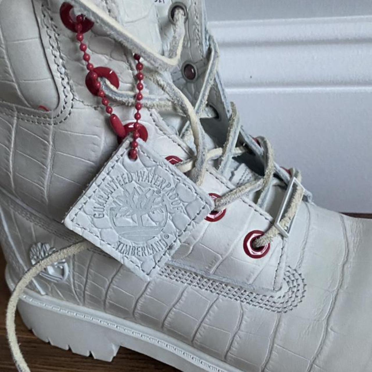 Timberlands Limited edition White serpent pattern... - Depop