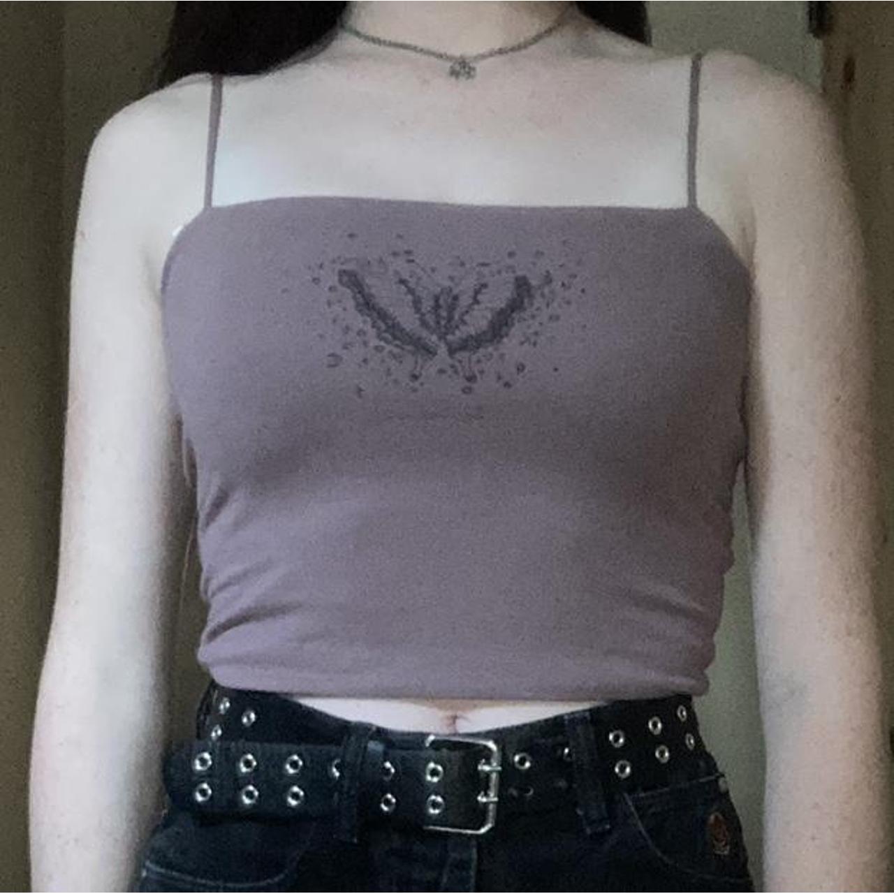 indie butterfly cami tank top🖤 barley worn and... - Depop