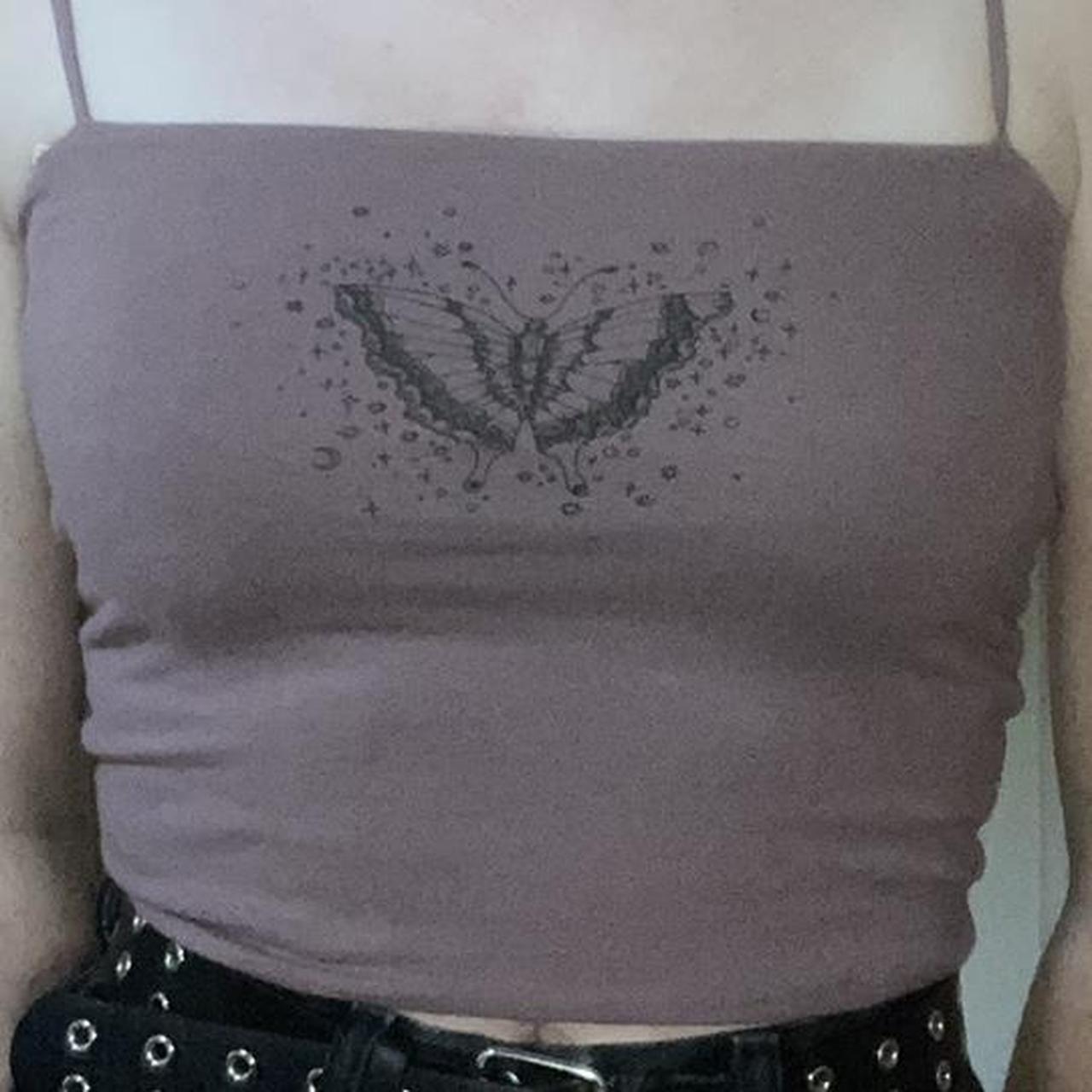 indie butterfly cami tank top🖤 barley worn and... - Depop