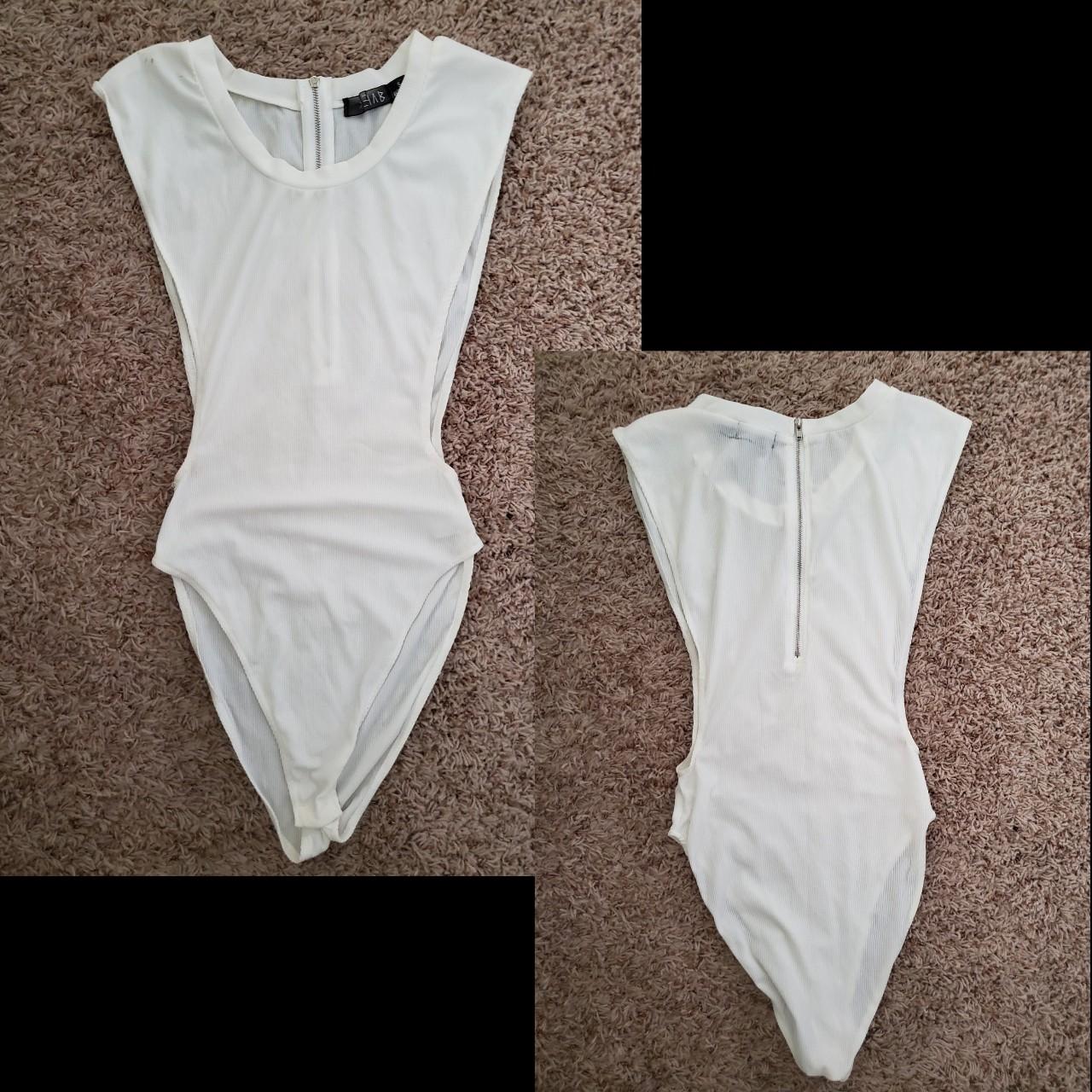 White body suit with zipper closure up the back -... - Depop