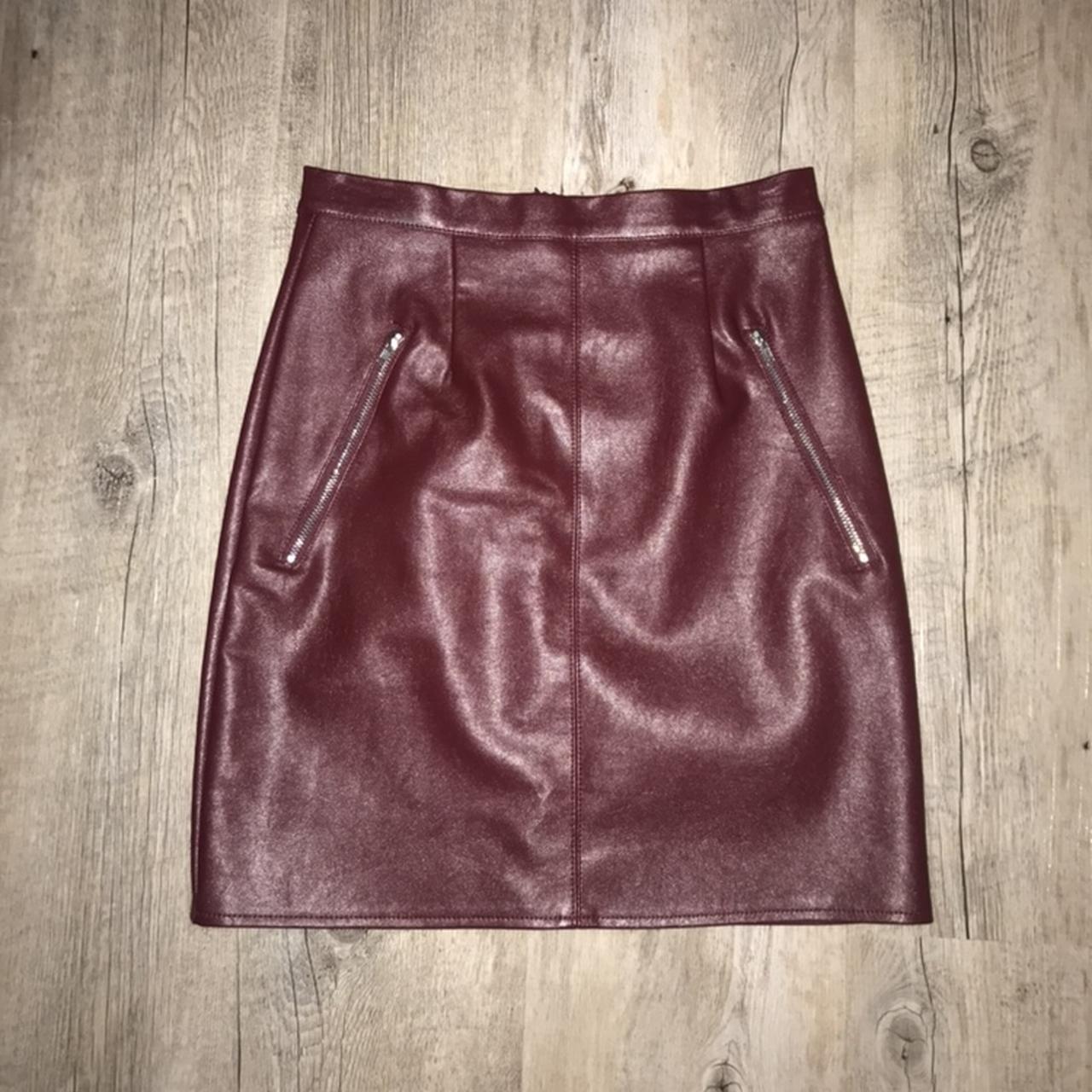 Missguided size 4 red/burgundy leather mini skirt... - Depop