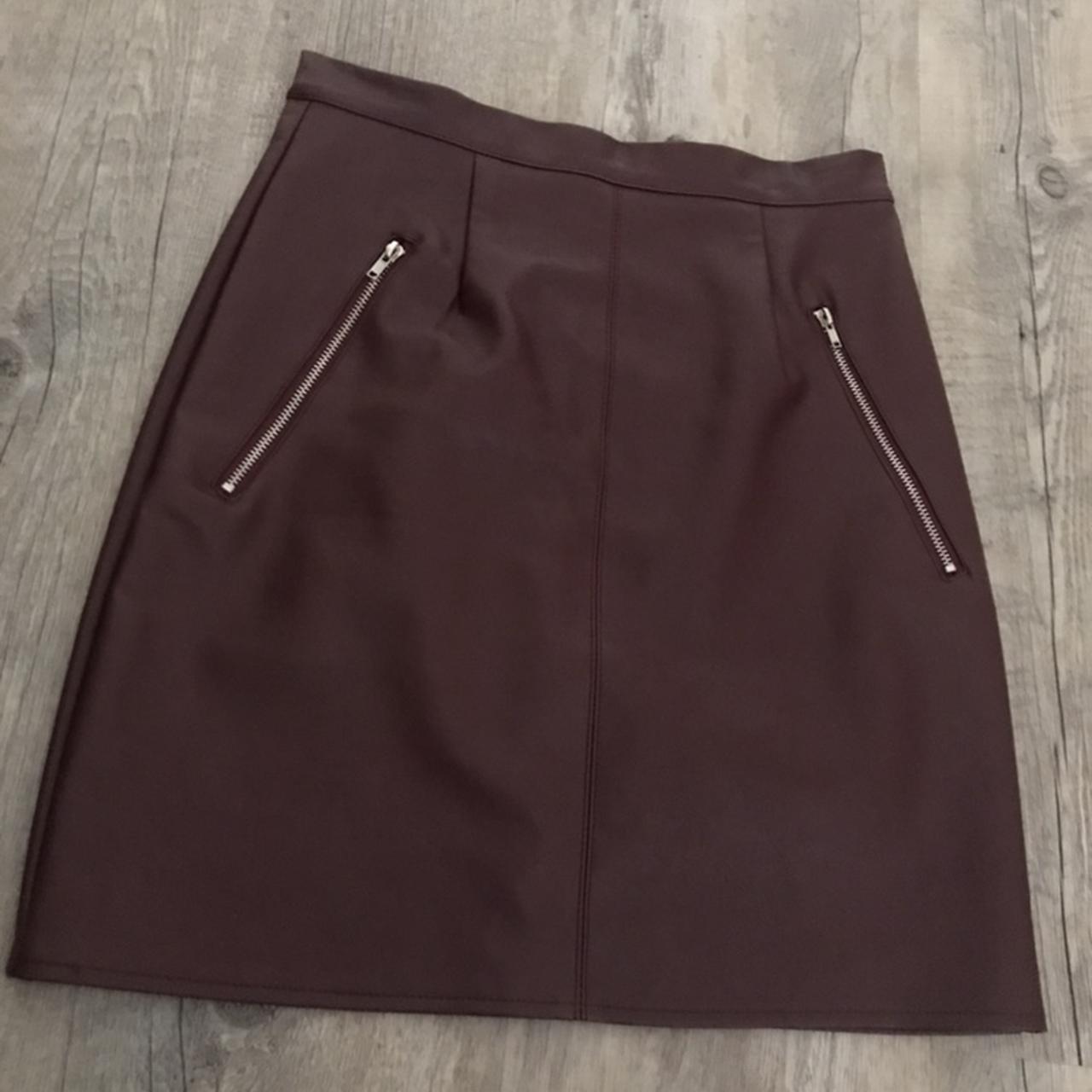 Missguided size 4 red/burgundy leather mini skirt... - Depop