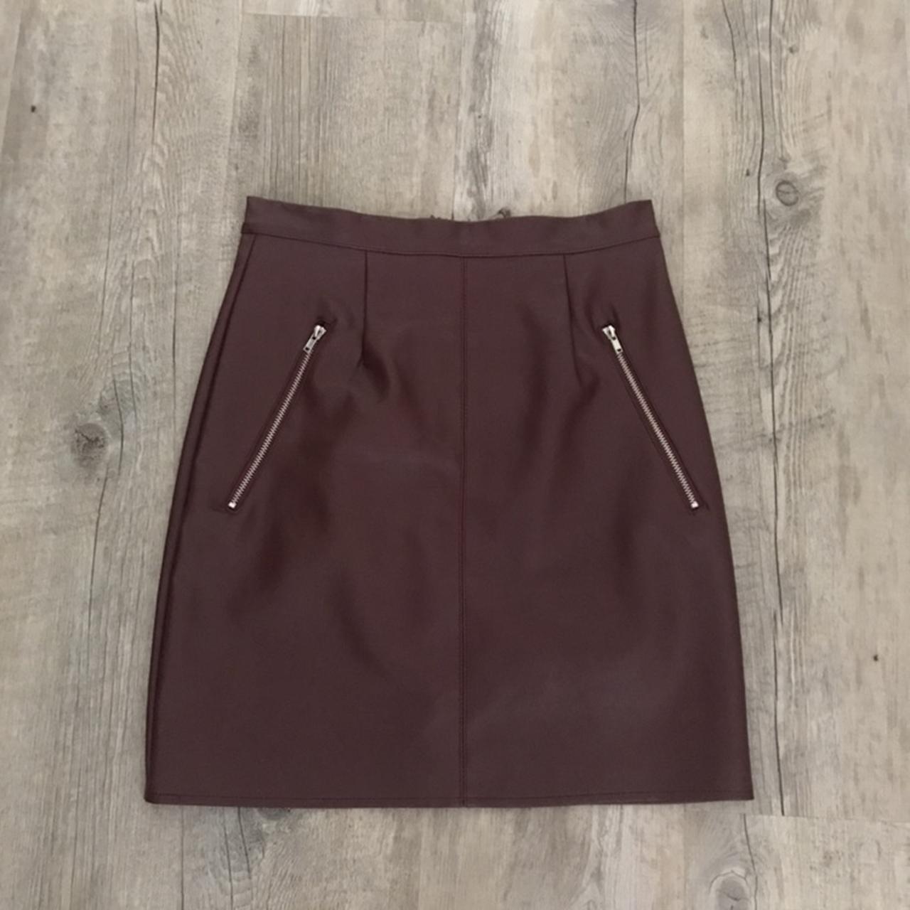 Missguided size 4 red/burgundy leather mini skirt... - Depop