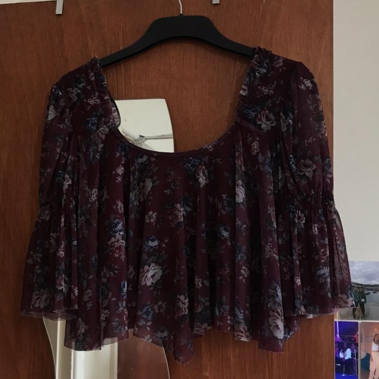 New look floaty top, size 8 Burgundy/Purple/red... - Depop
