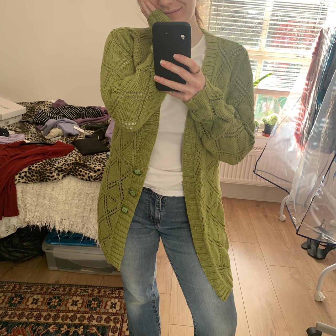 Beautiful handmade lime green knitted long cardigan.... - Depop