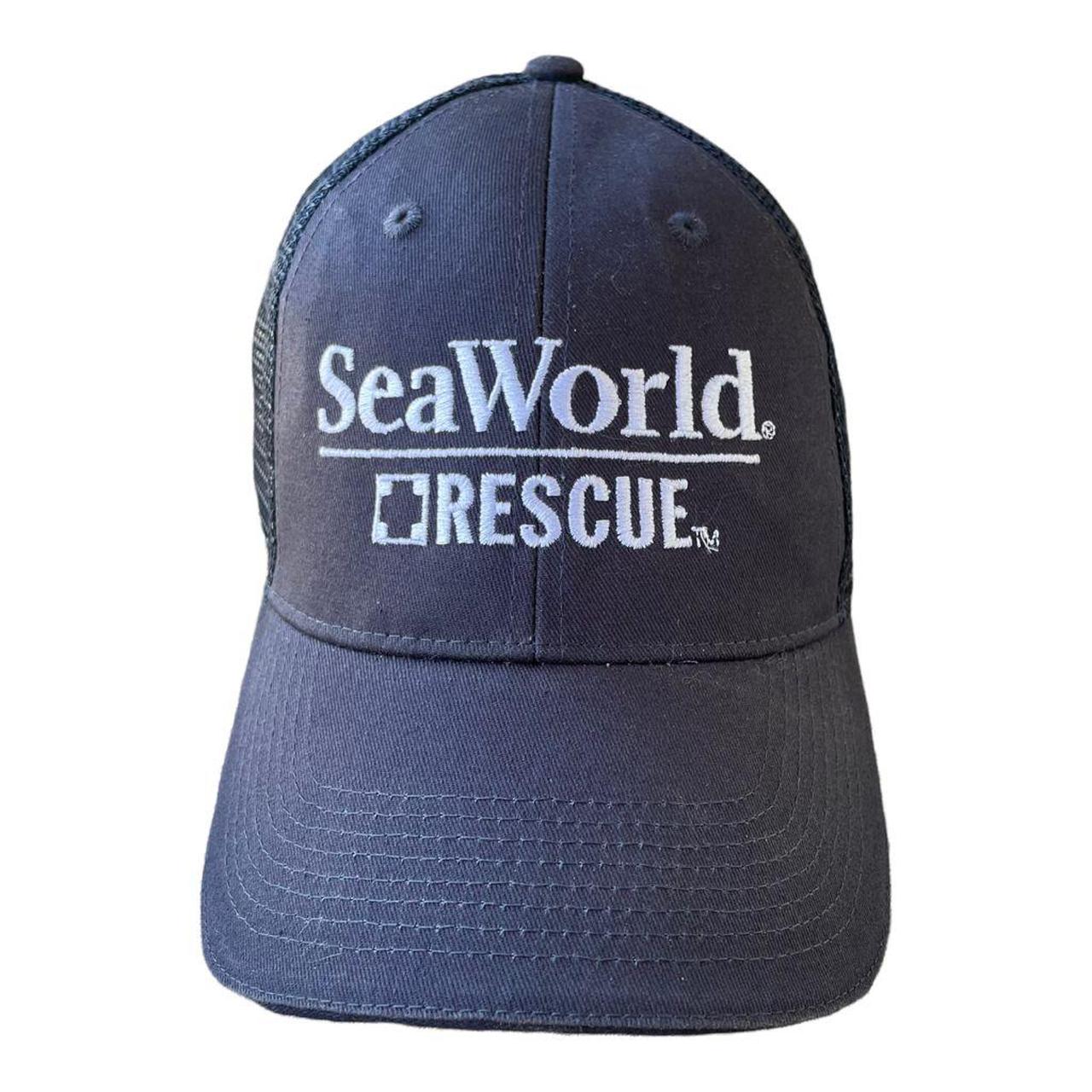 Sea World Rescue Snap Back Hat Cap Shamu Blue Mesh... - Depop