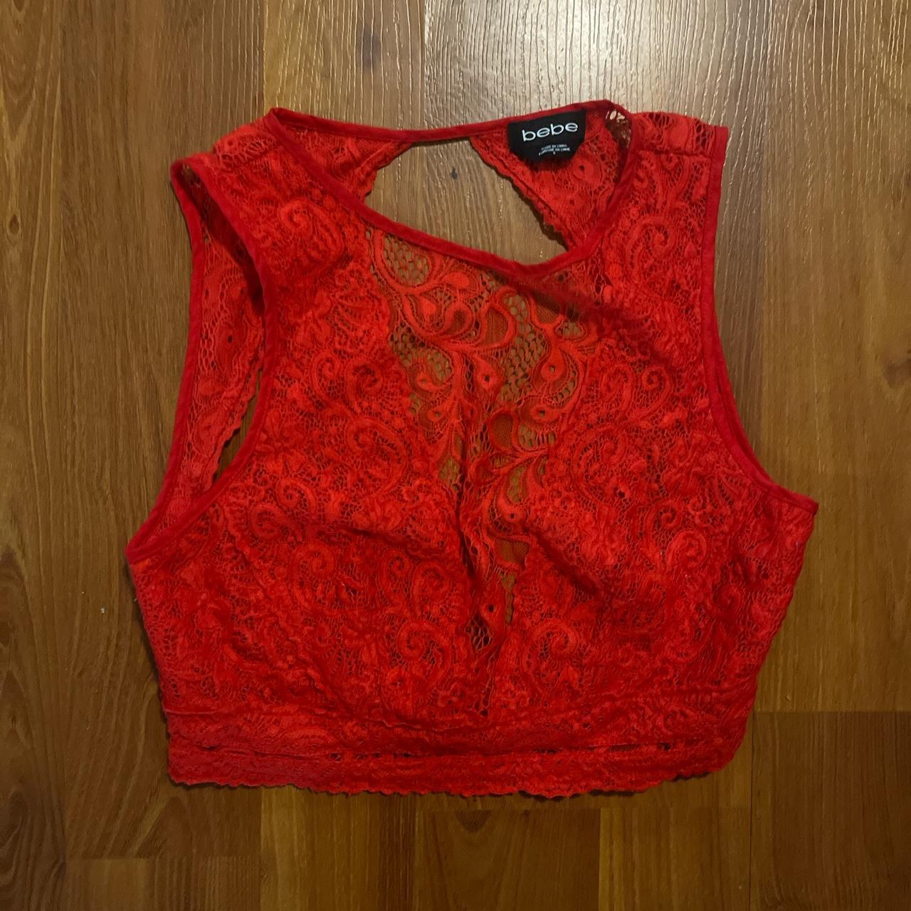 BEBE size 8 crop top. Open back. Pretty red lace. ... - Depop