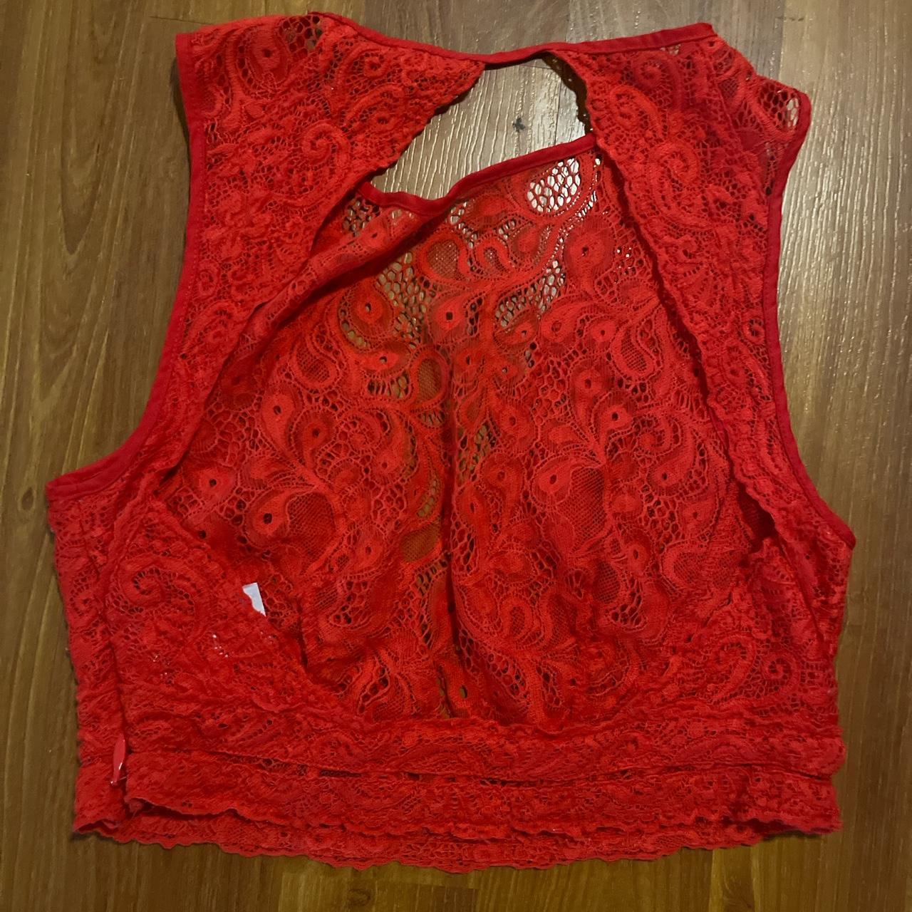 BEBE size 8 crop top. Open back. Pretty red lace. ... - Depop
