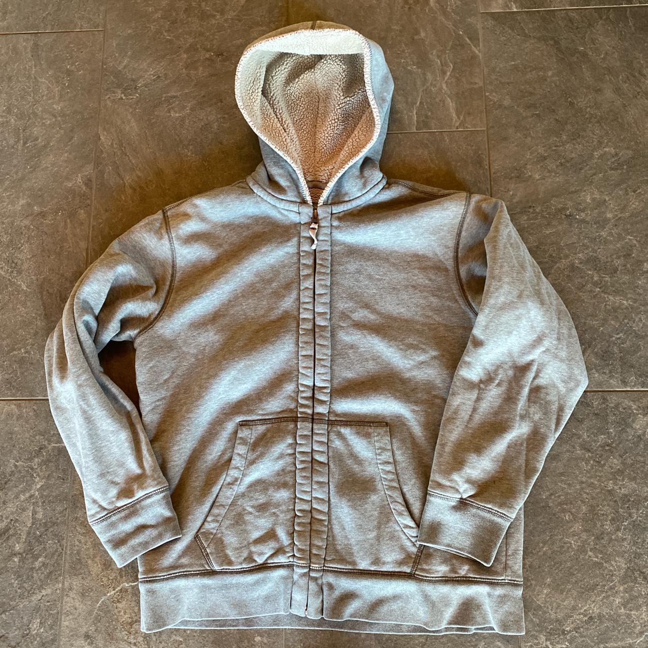 Lands’ End Grey thick Sherpa lined full zip hoodie... - Depop