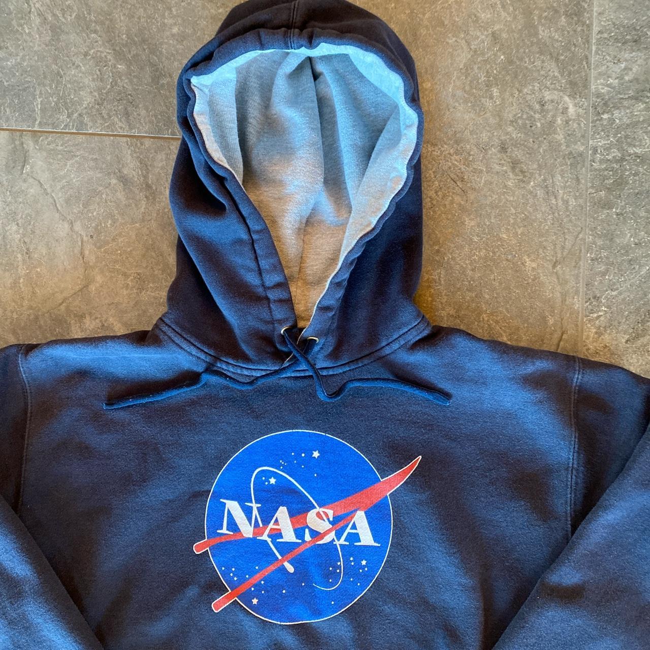 NASA space navy blue pullover hoodie sweater... - Depop