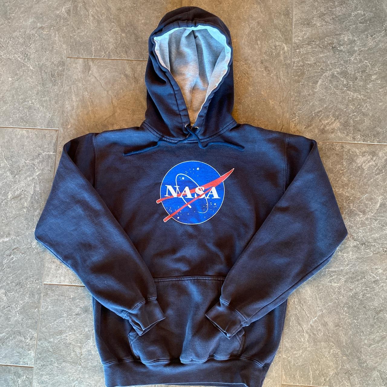 NASA space navy blue pullover hoodie sweater... - Depop