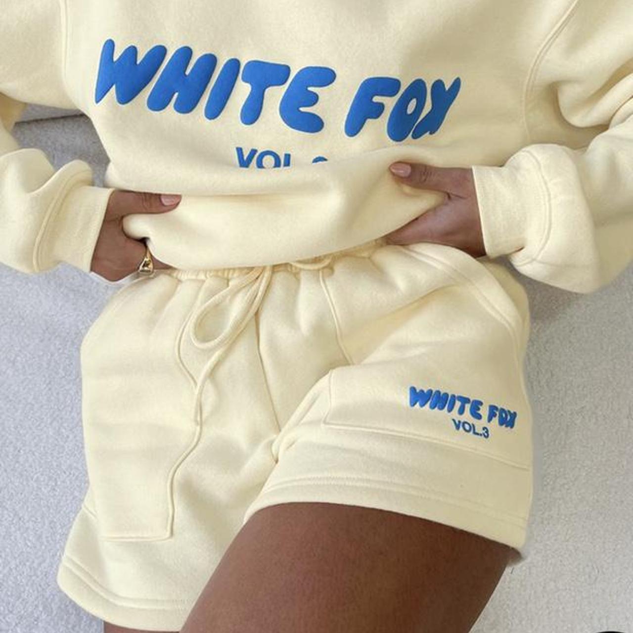 Selling white fox shorts in the colour buttercream,... - Depop