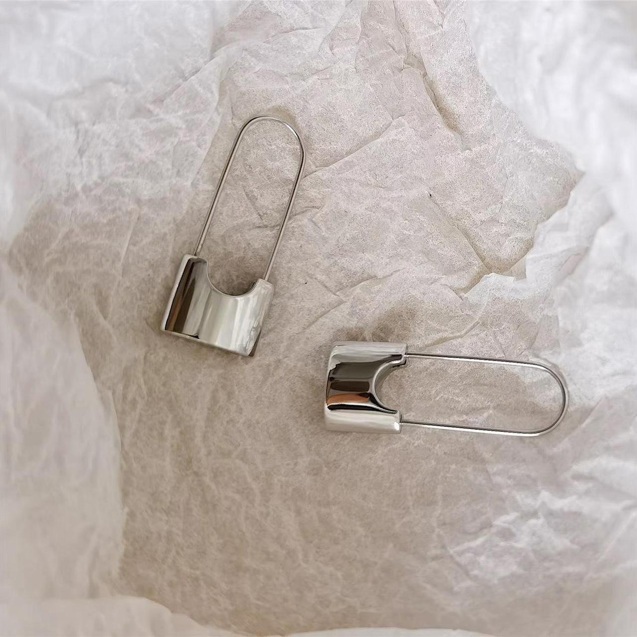 Silver safety pin earrings silver lock earrings... - Depop Silver safety pin earrings silver lock earrings... - Depop