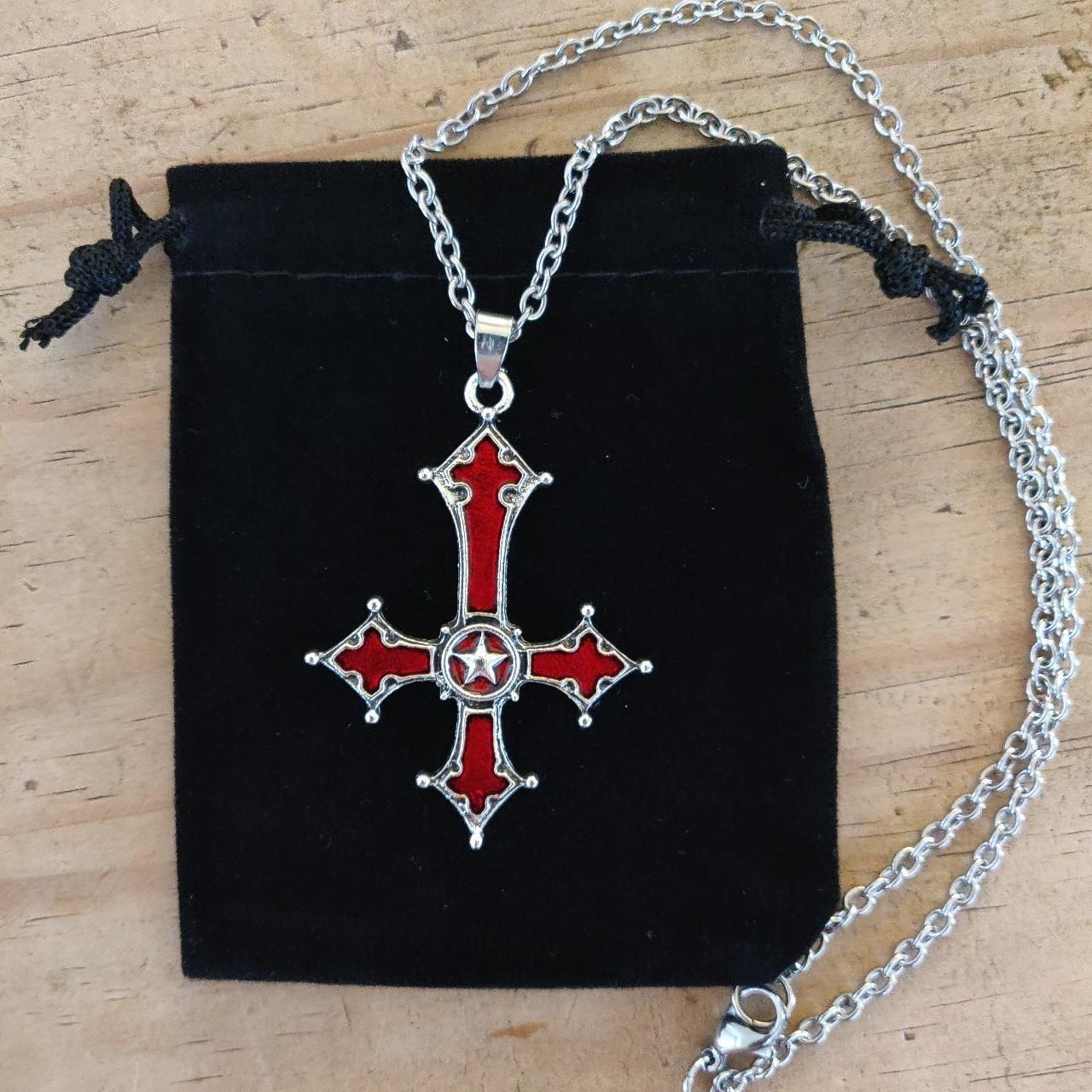 Blood Red Inverted Cross Gothic Witchy Necklace... - Depop