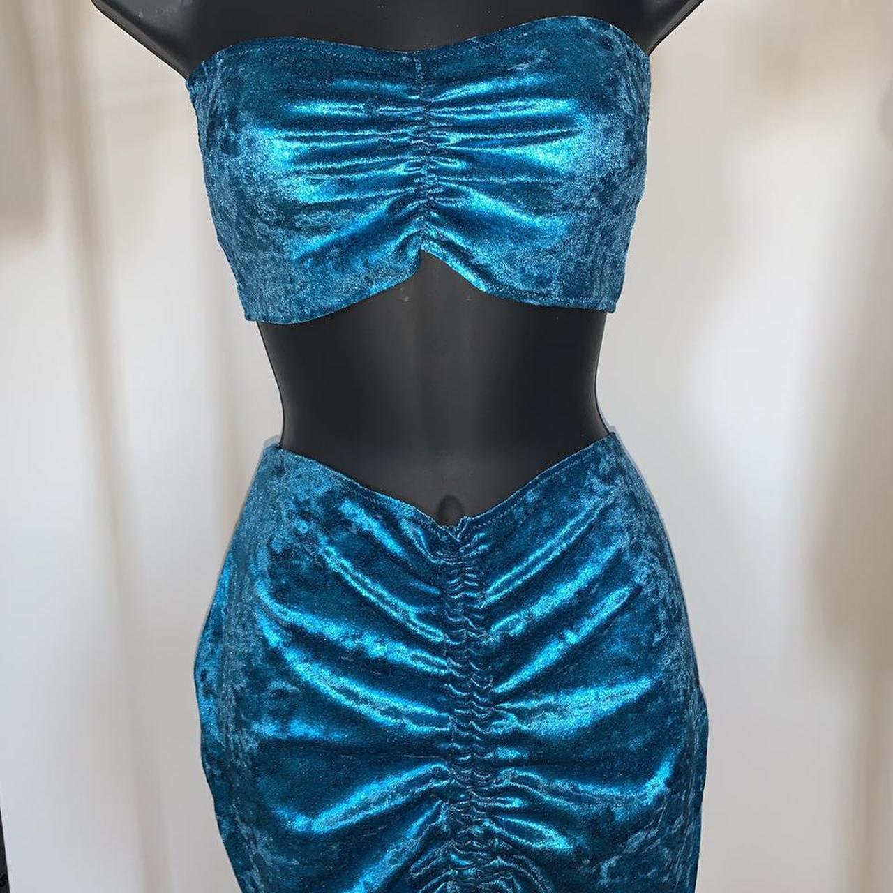 Handmade Blue velvet two piece ruched set #bluevelet... - Depop