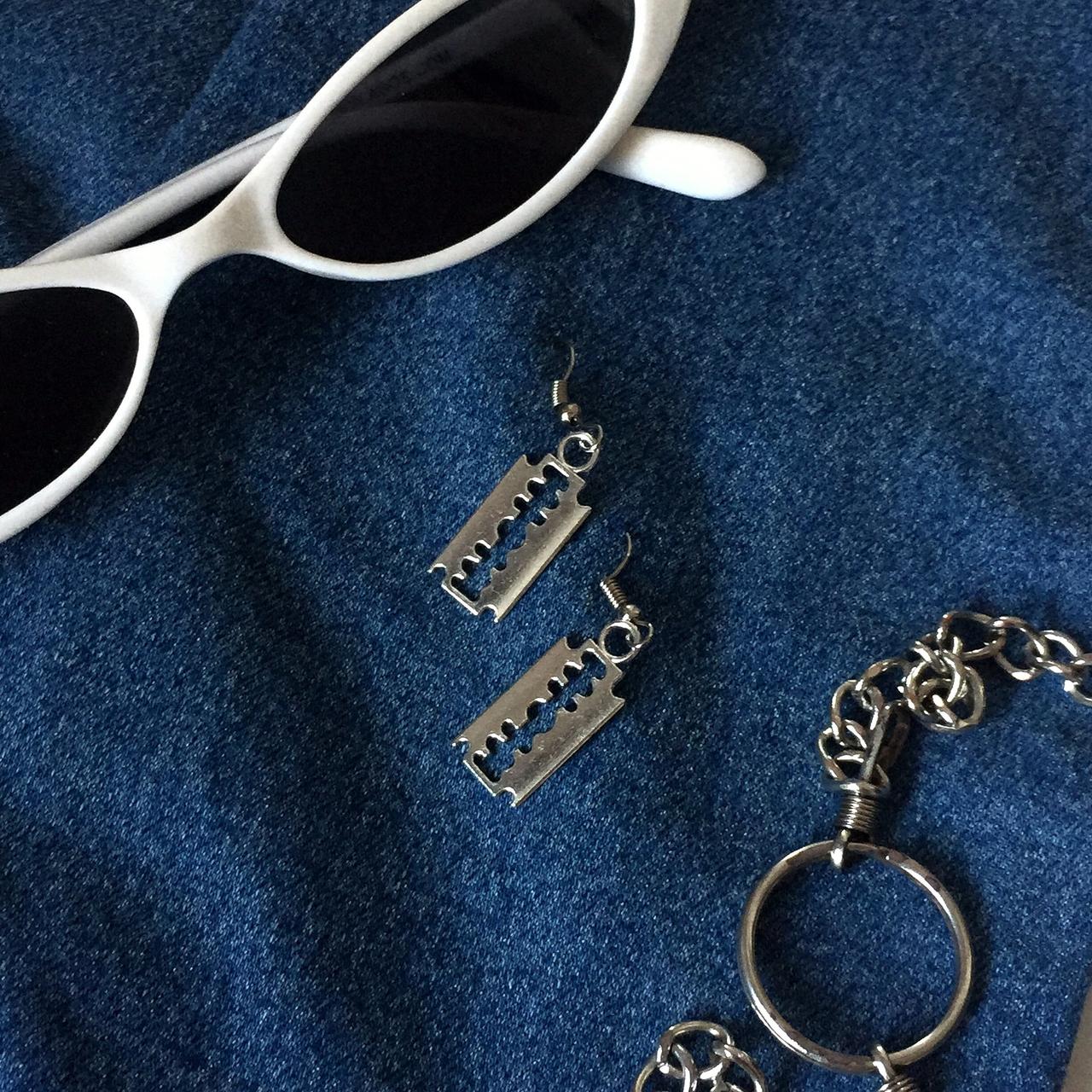 🌸🔗 Razor blade earrings 🔗🌸 Silver tone, made with... - Depop