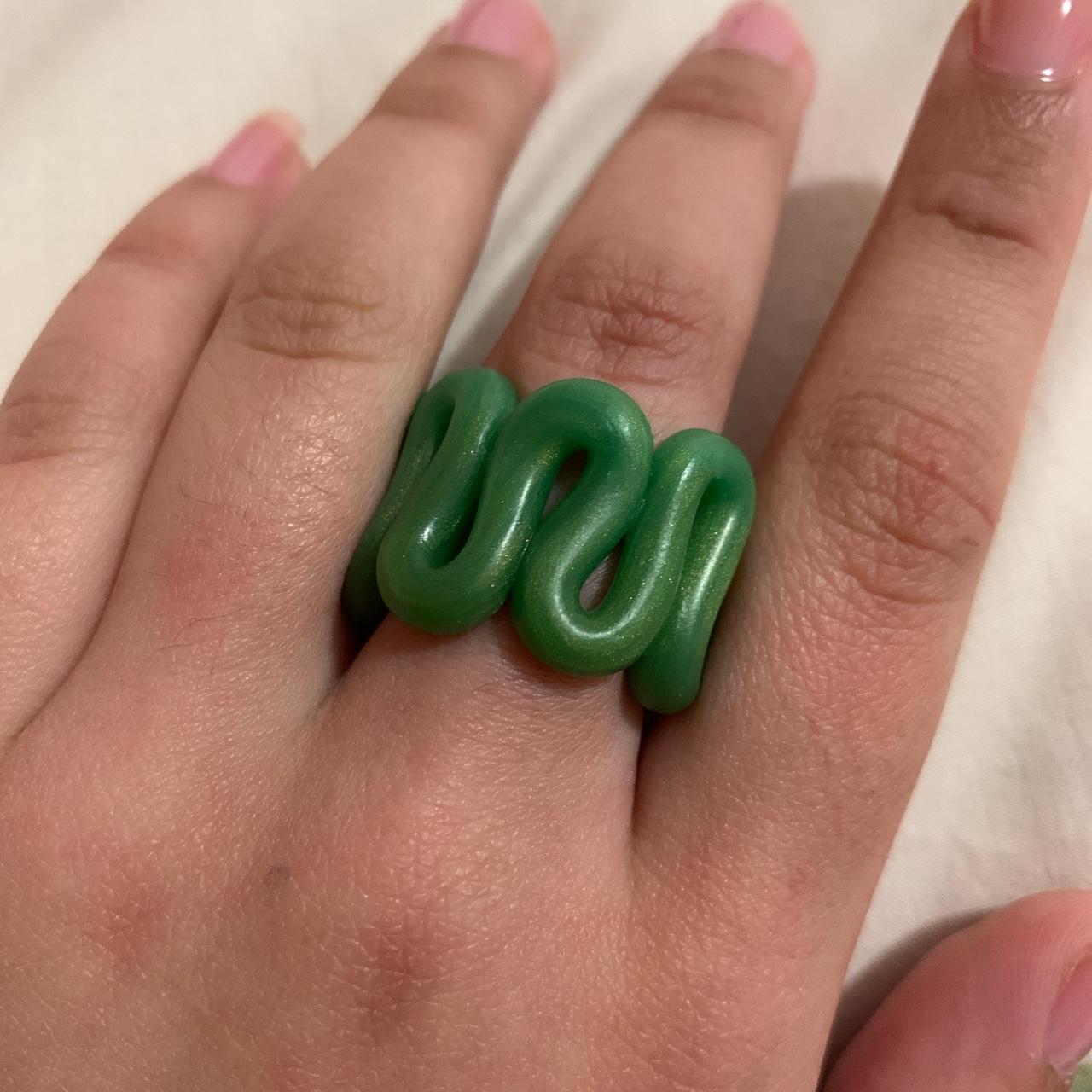 gorgeous green chunky swirly ring has gold... - Depop
