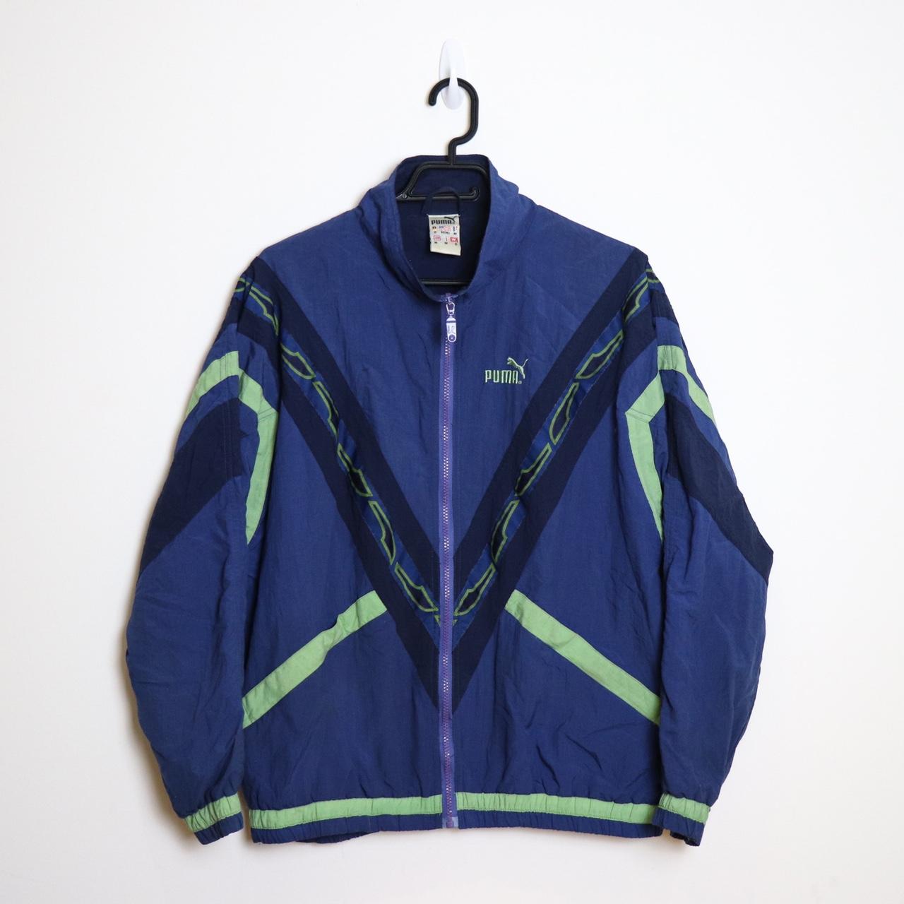 Puma Navy, Blue and Green Funky Track Jacket Great... - Depop