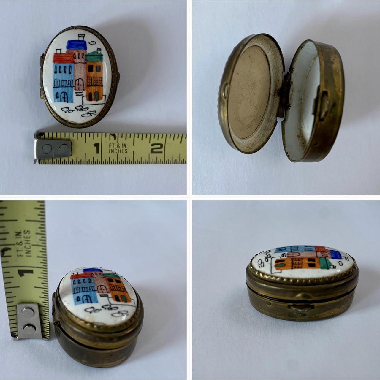 Antique pill box. Hand painted on ceramic set in... - Depop
