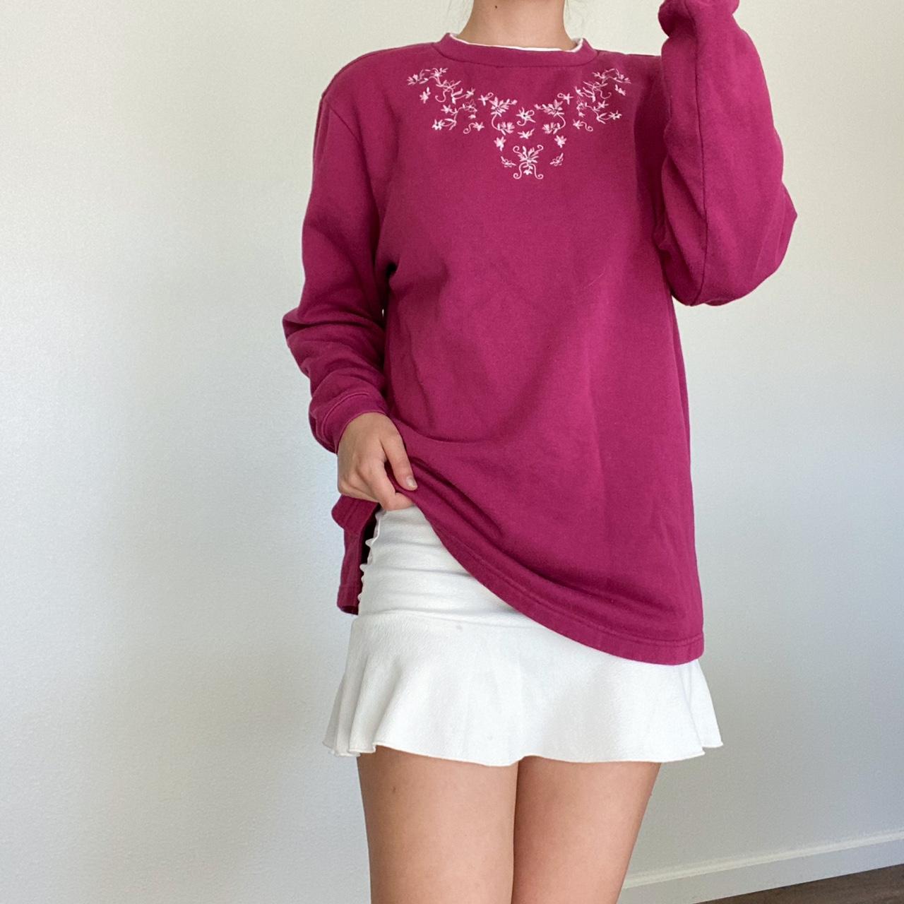 Women's White and Pink Jumper | Depop