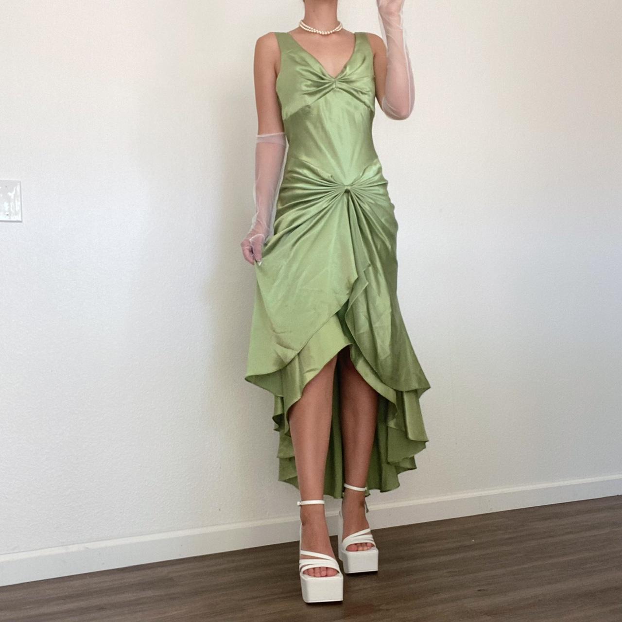 Y2K green prom dress asymmetrical Vintage prom dress... - Depop