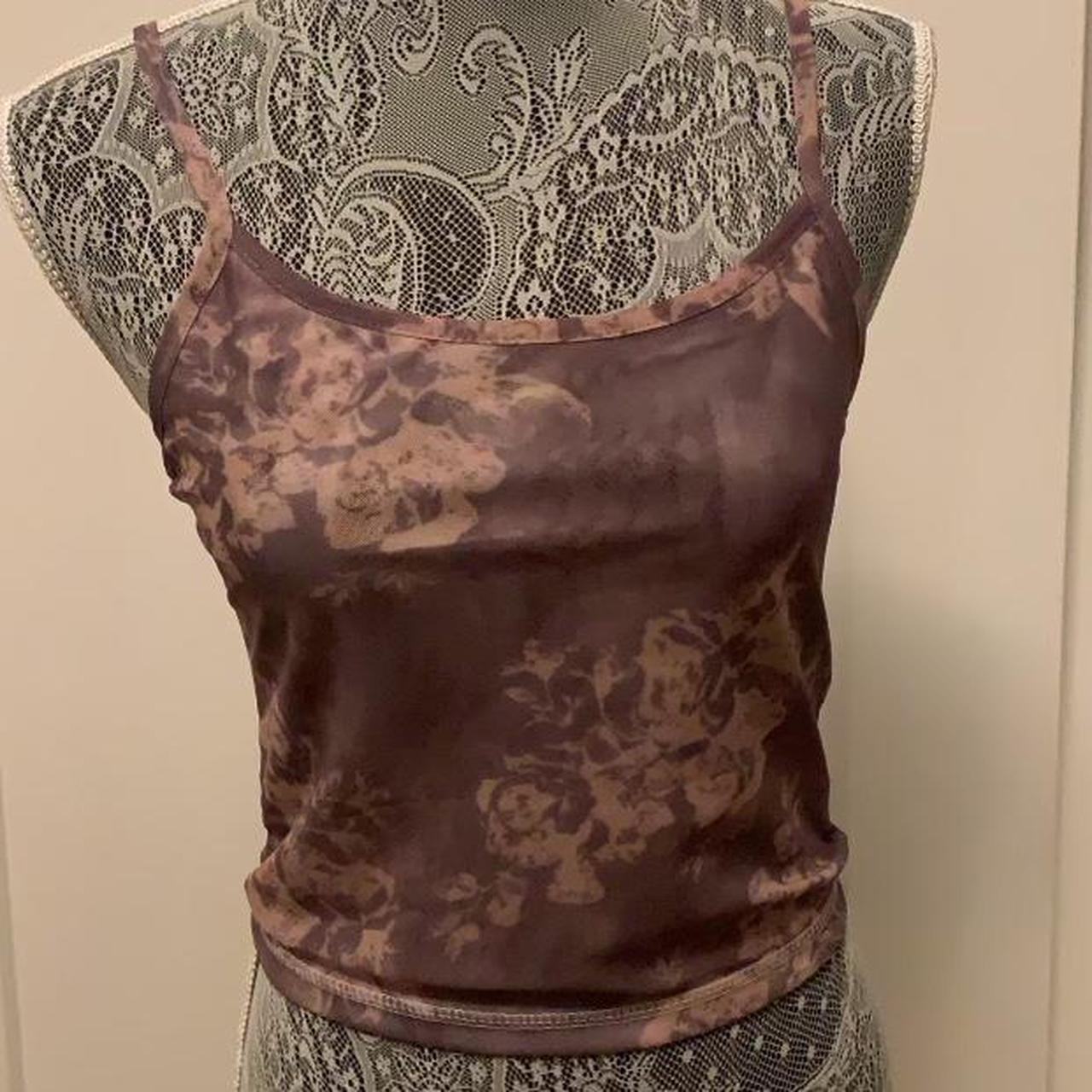 Purple Mesh Tank Top -sheer mesh material -floral... - Depop