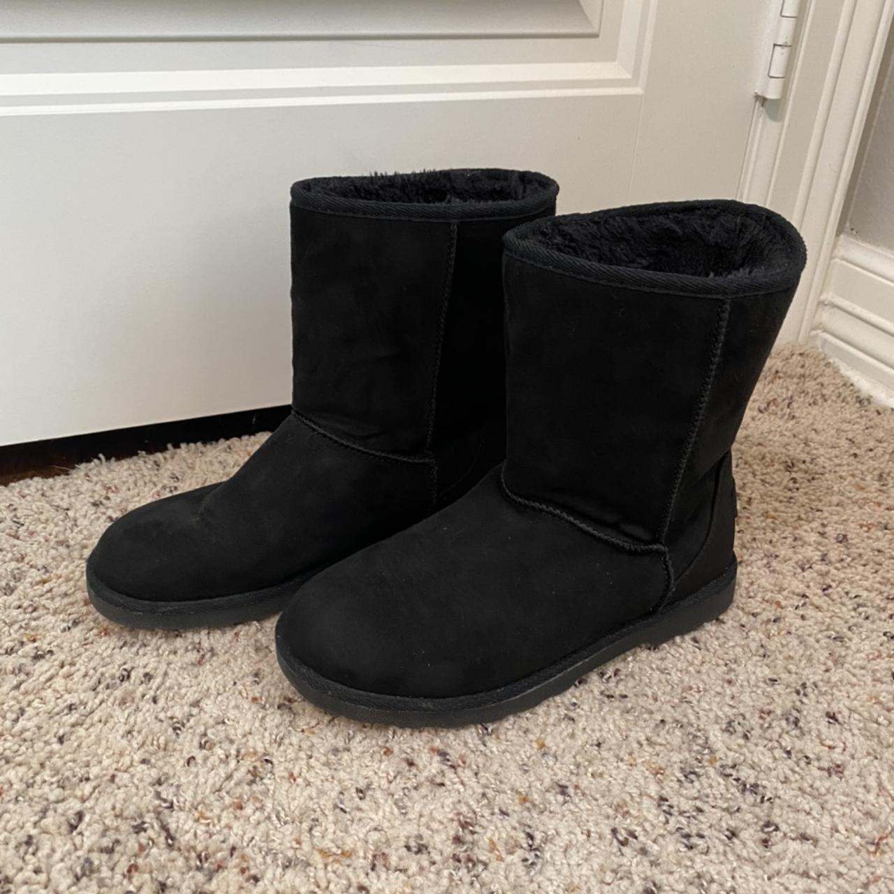 Black Ugg style boots lined with fur! These are... - Depop