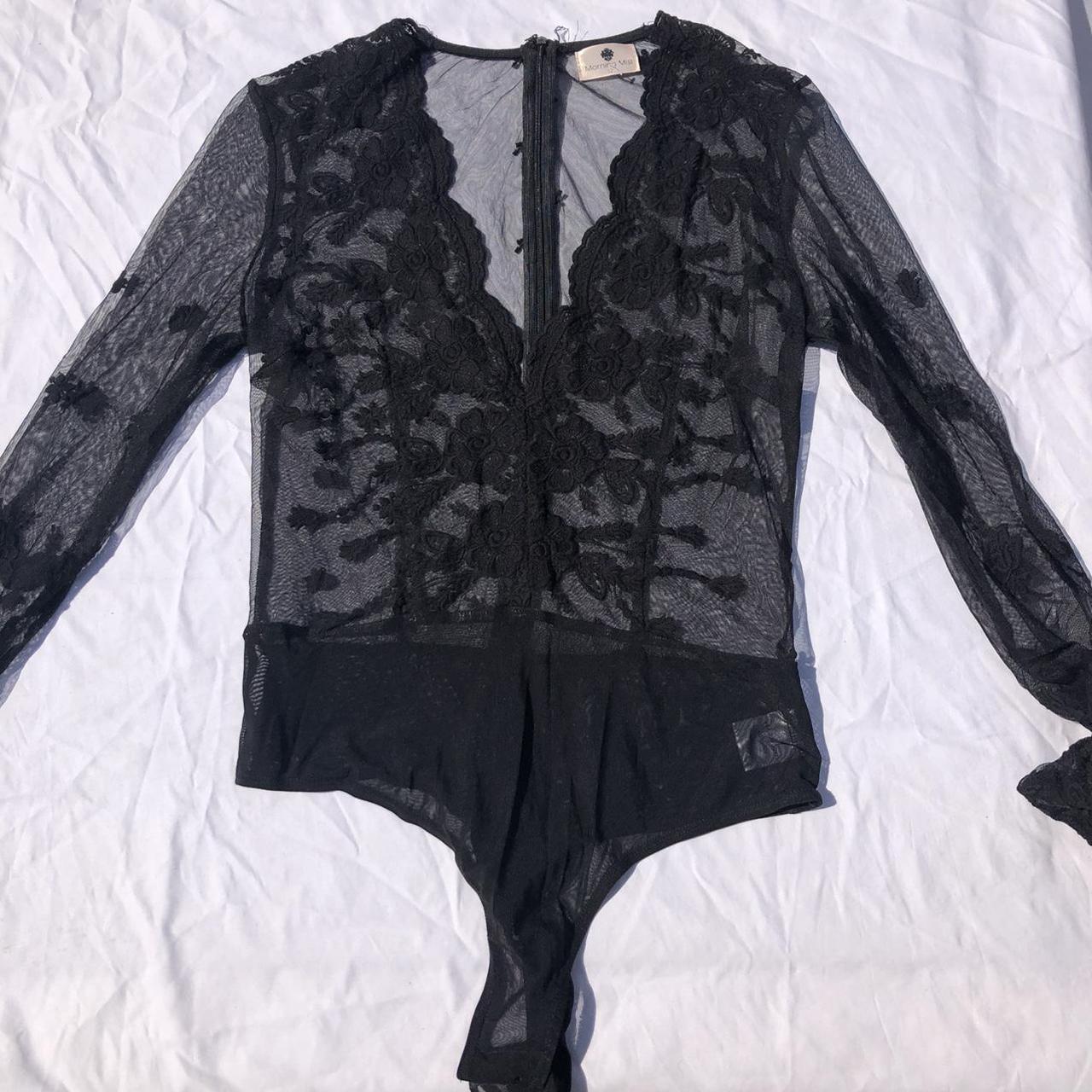 mesh bodysuit with floral lace embroidery ☆ only... | Depop