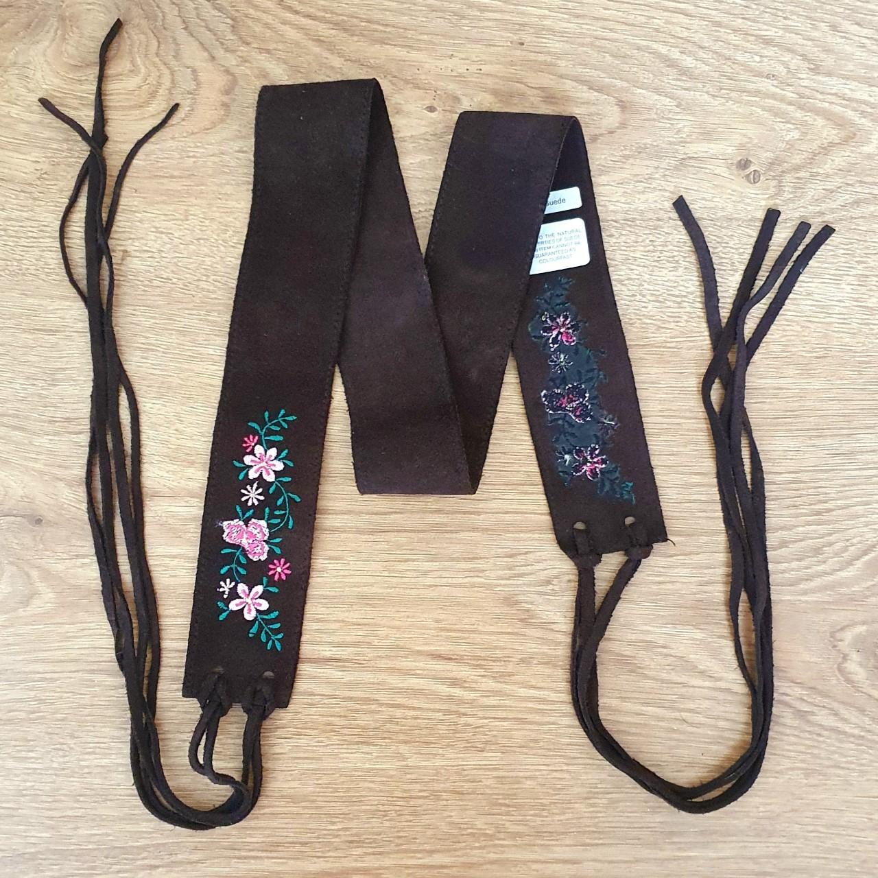 Real suede Boho belt. Chocolate brown with red and... - Depop