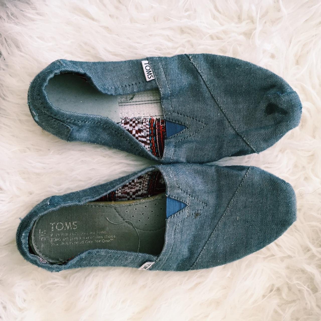 Blue denim TOMS size 8 worn but maybe still has some... - Depop