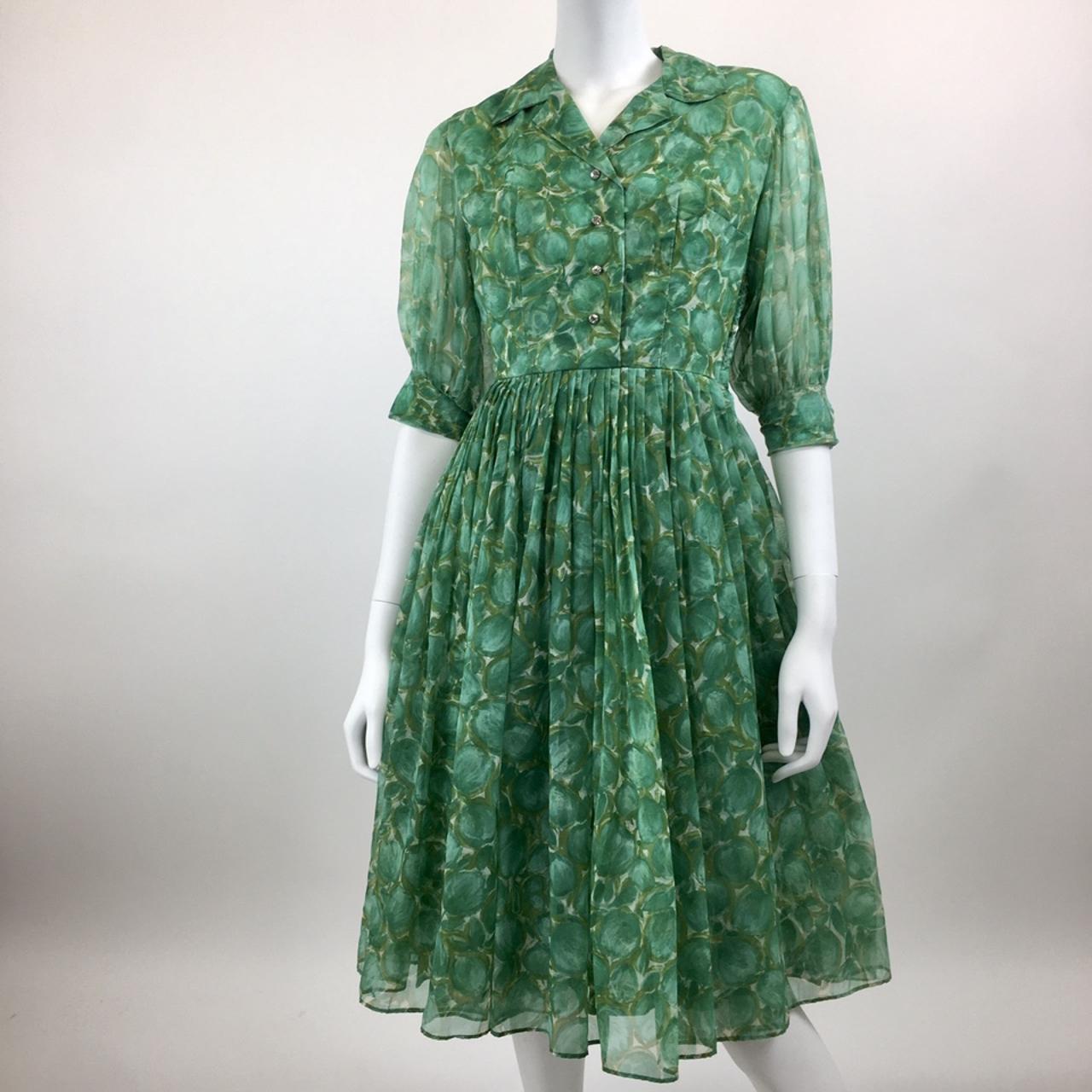 Vintage 1950s 60s Green Tea Dress, lined and net... - Depop