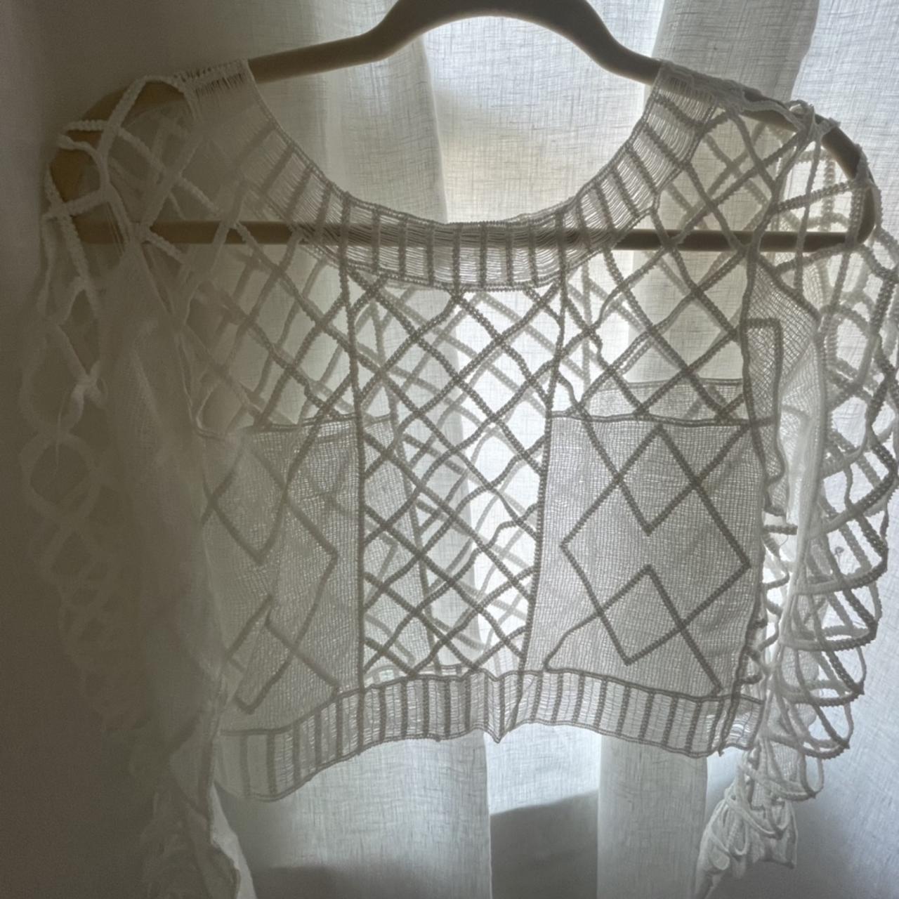 LF cropped white sheer lace mesh top #white #lace... - Depop