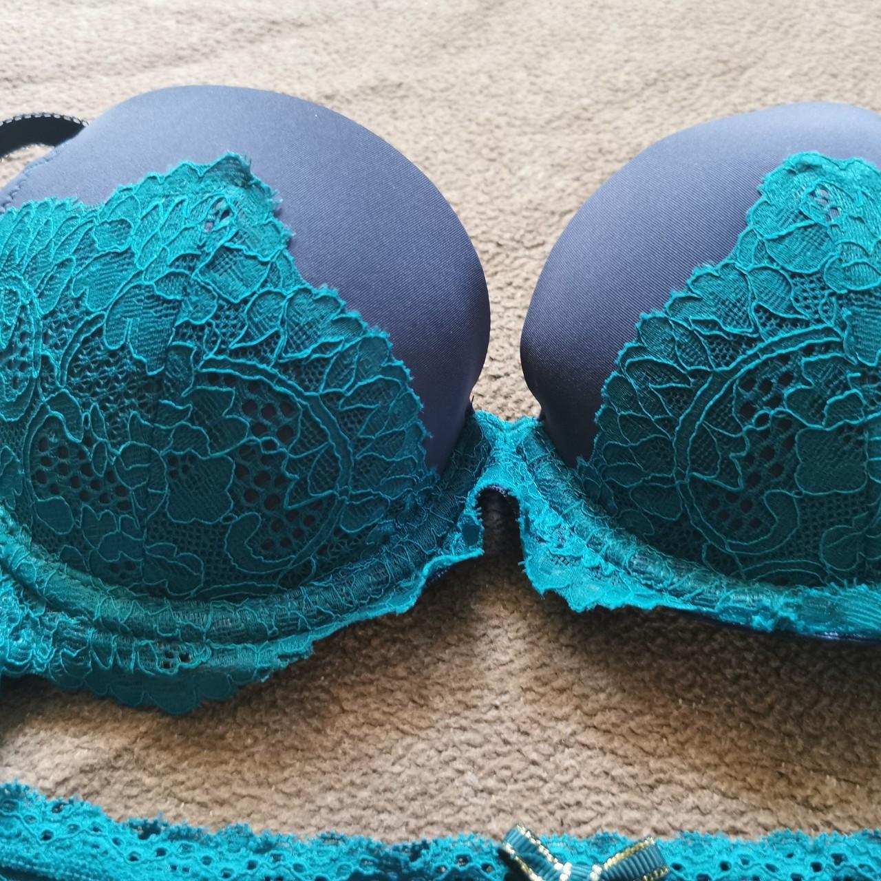 Victorias Secret Lacey Blue Lingerie Set 32b Worn Depop