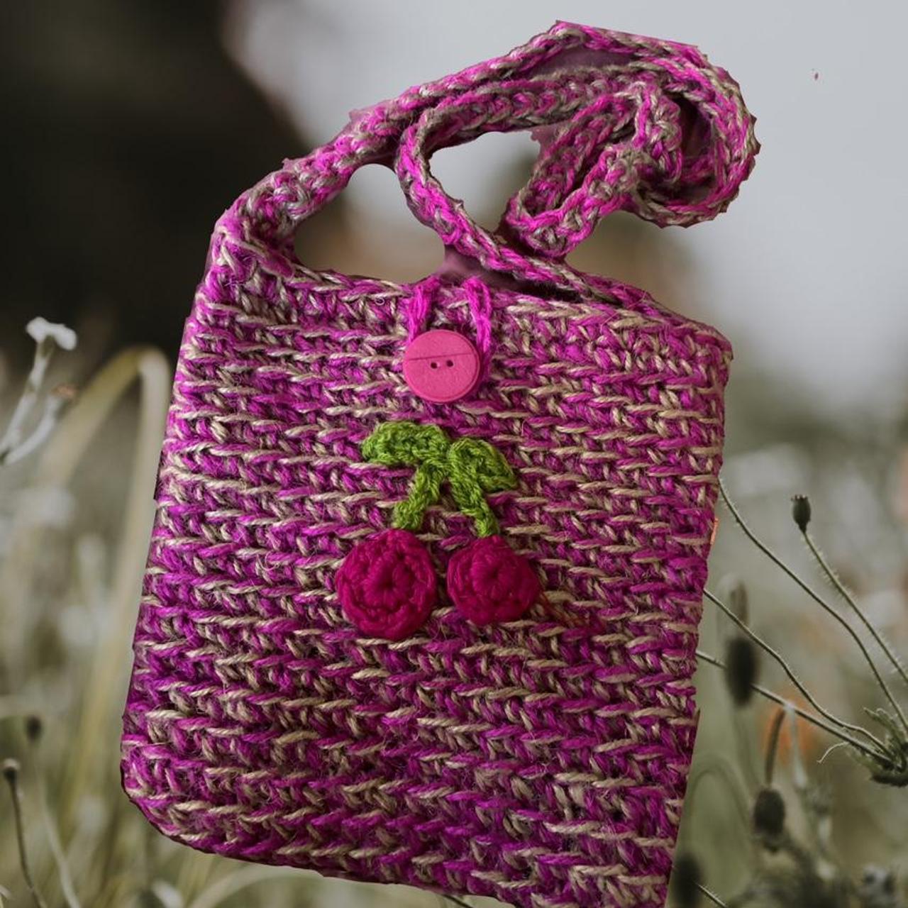 Peruvian crochet jute cherry pink crossbody.... - Depop