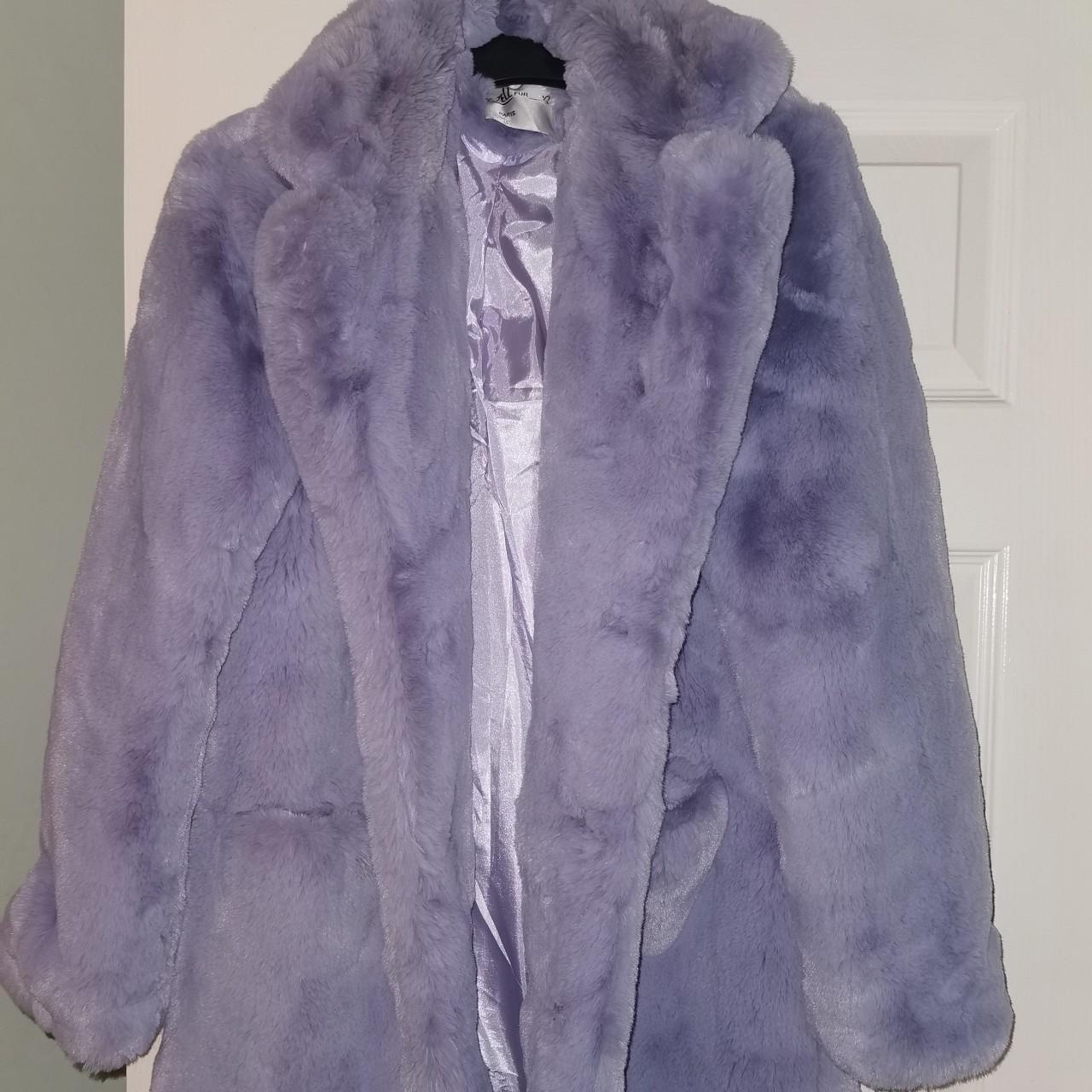 Gorgeous lilac faux fur coat One off Like new - worn... - Depop