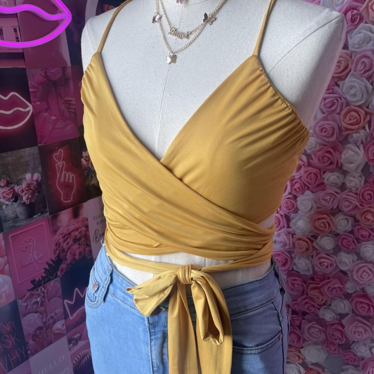 Mustard yellow wrap top Twisted Wrap Top Tie... - Depop