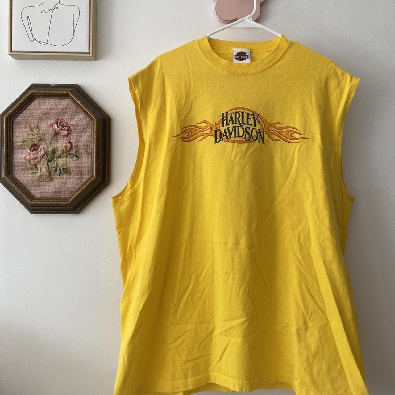Harley-Davidson bright yellow muscle tank. Tag size:... - Depop
