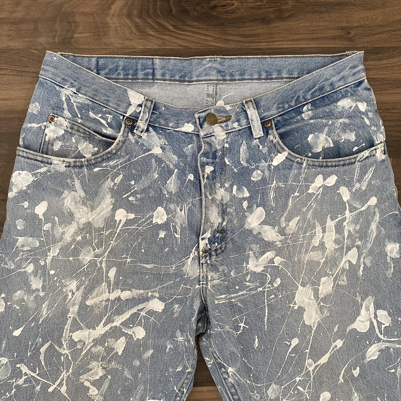 Wrangler Light Blue Denim Custom Textured Paint... | Depop