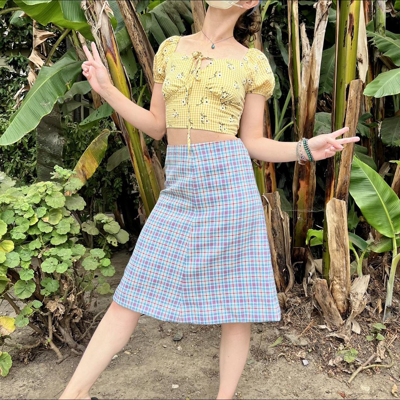 Vintage handmade Twee plaid skirt and milkmaid crop... - Depop