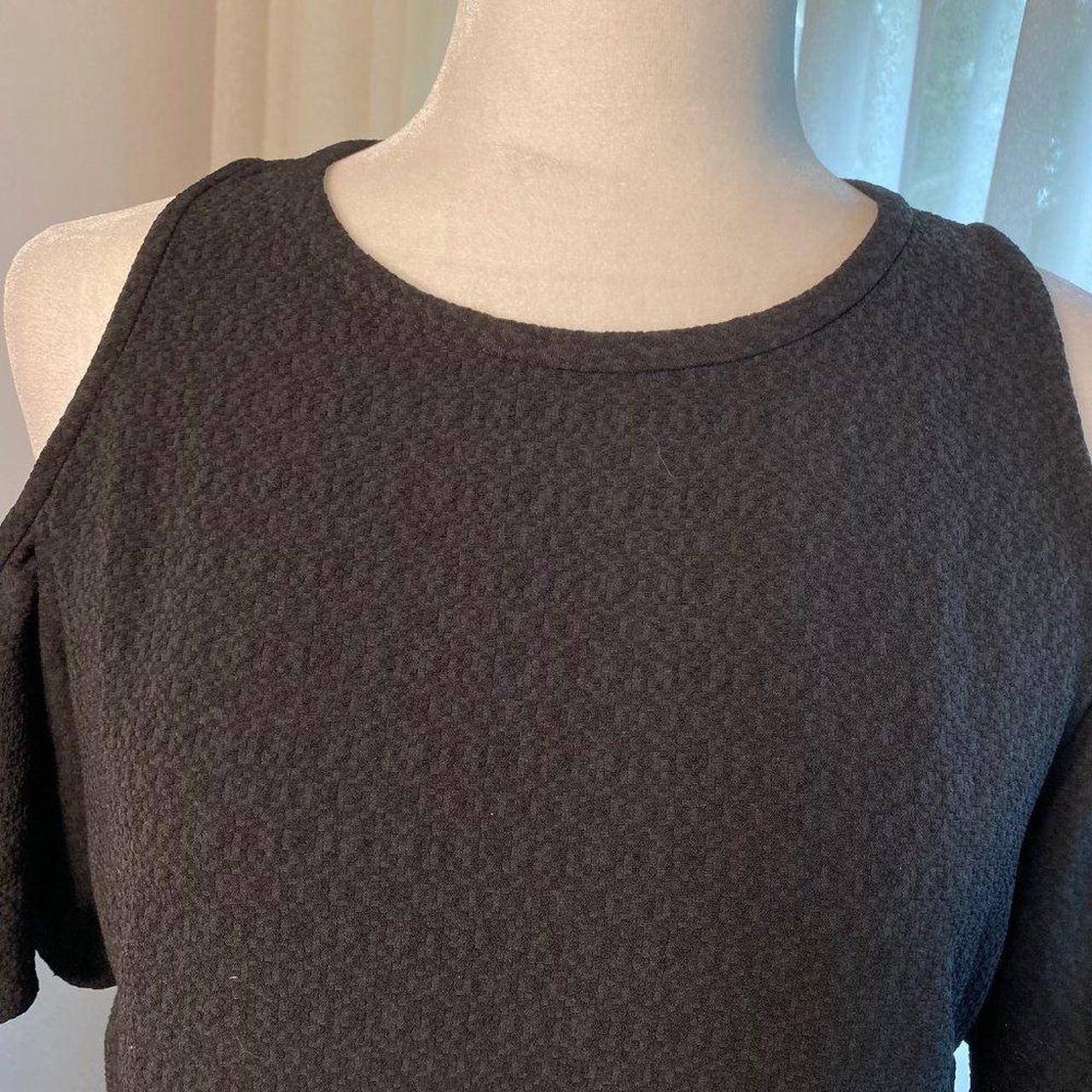 LOFT Black Dress Cold Shoulder Textured Sheath Midi... - Depop