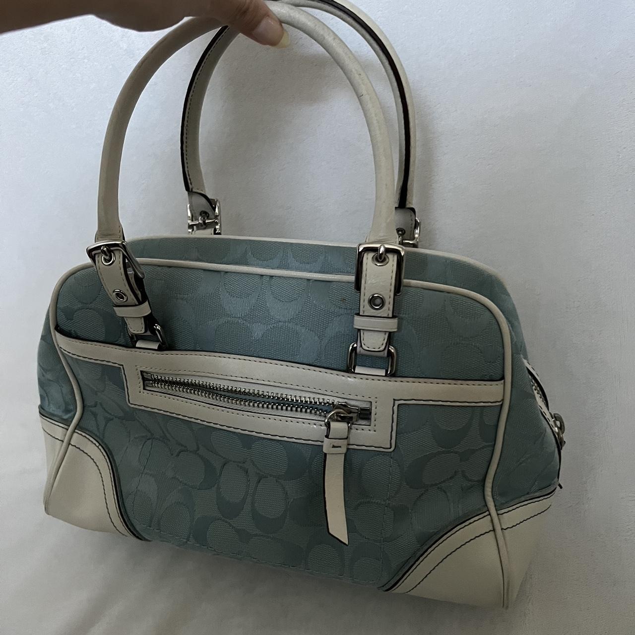 Coach Women's Blue and White Bag | Depop
