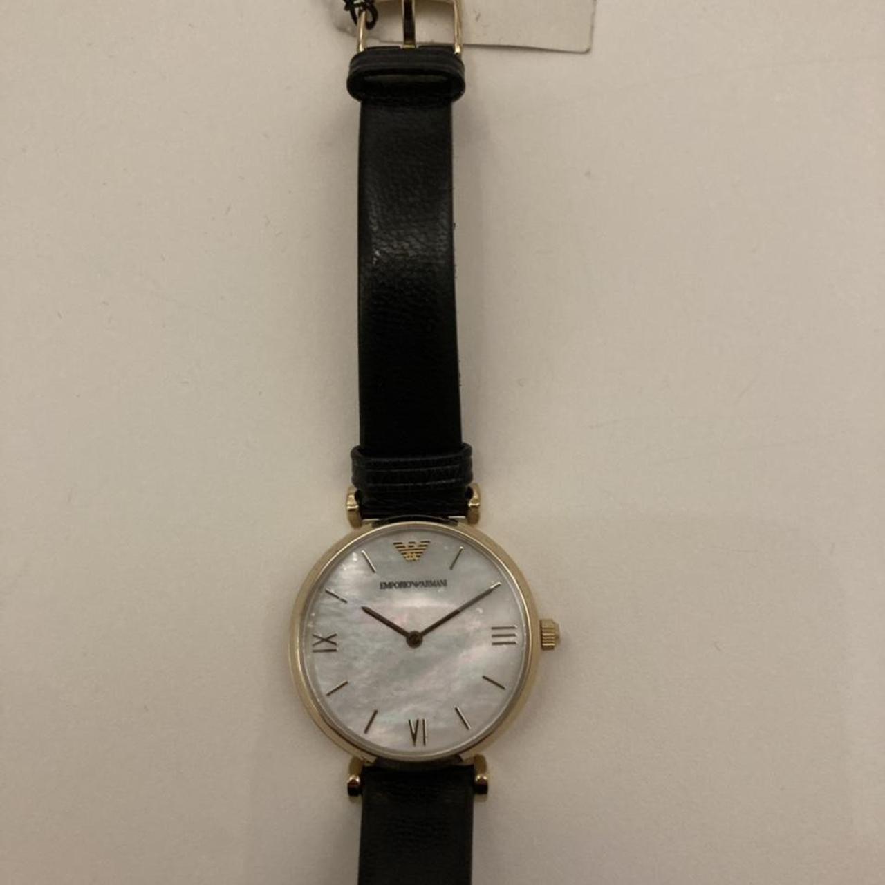 EMPORIO ARMANI AR1910 BLACK LEATHER STAINLESS STEEL... - Depop