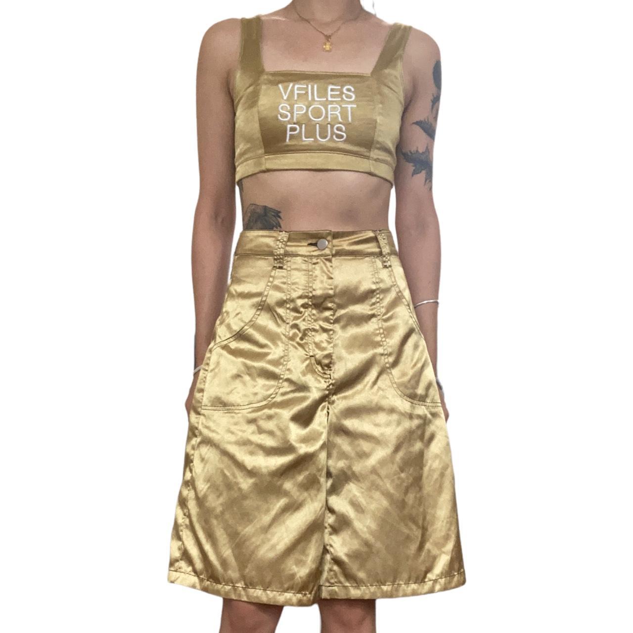 y2k gold vfiles crop top & baggy cargo pants capri 2... - Depop