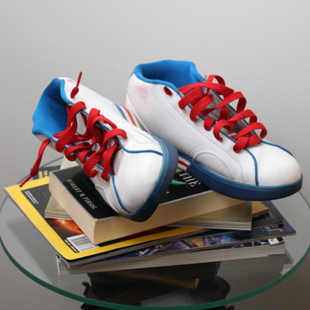 Jordan White and Blue Trainers | Depop